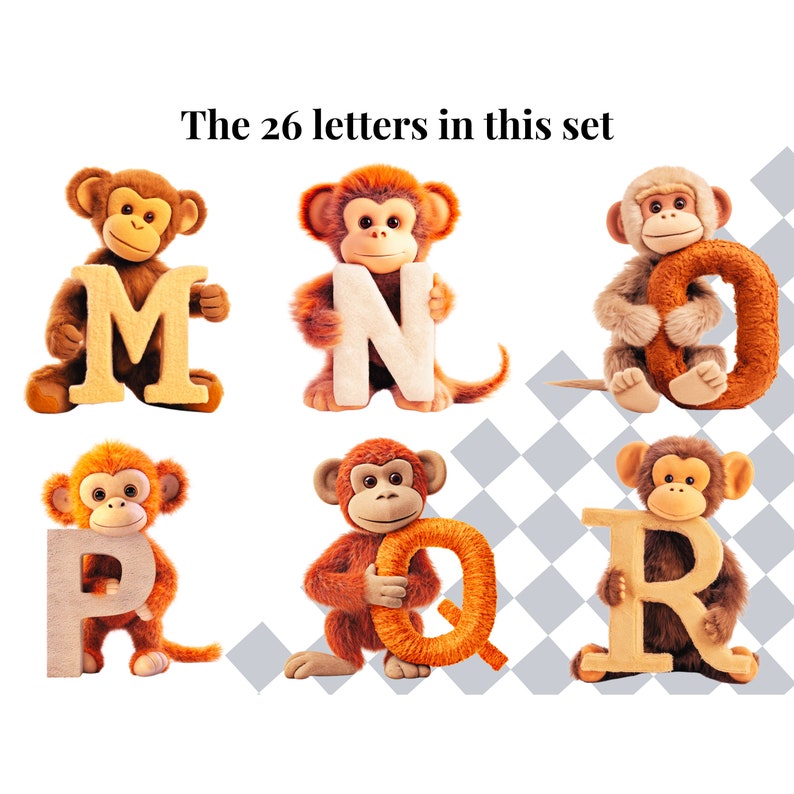 Monkey Clipart Alphabet Letters PNG for Commercial Use Font Bundle ...