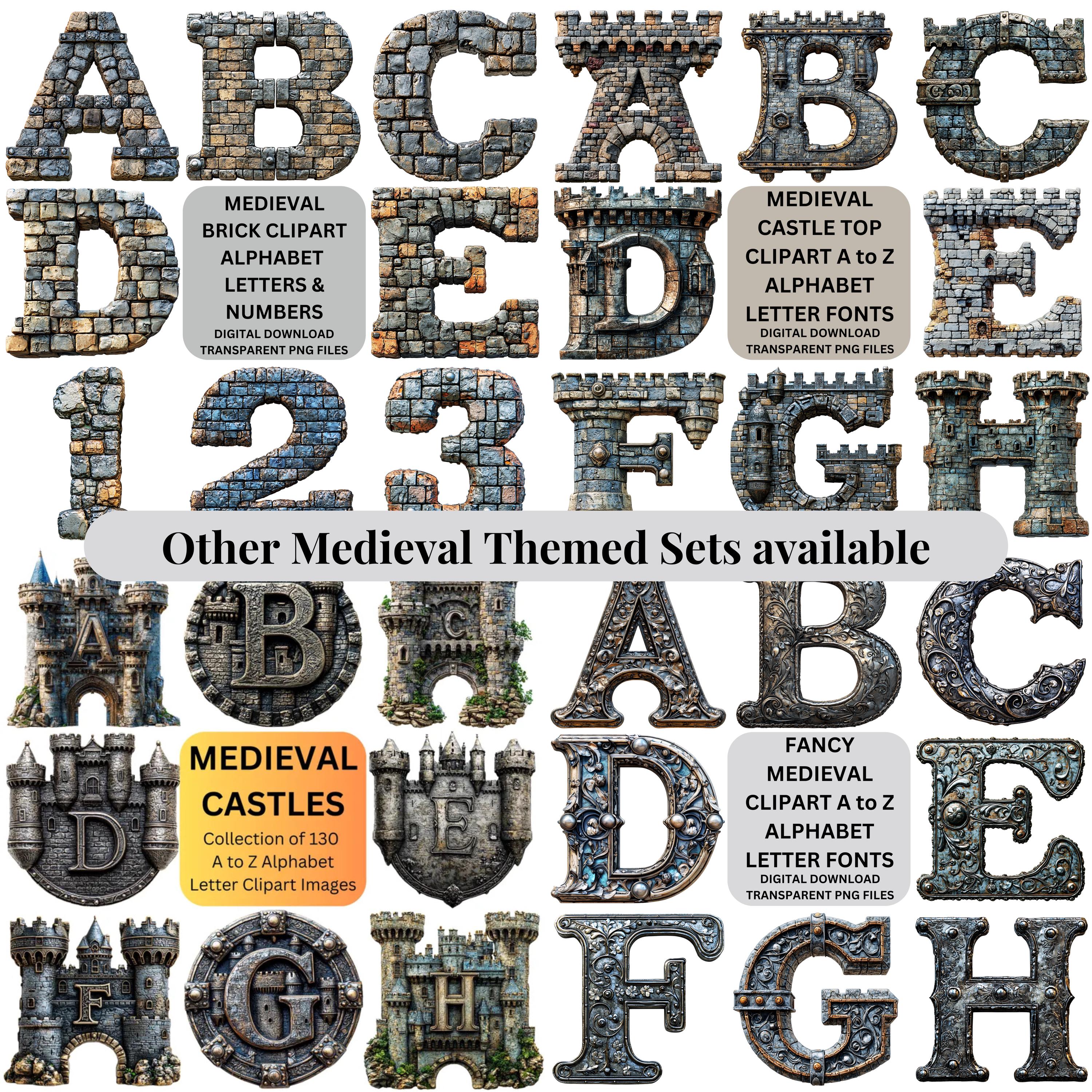 Medieval Castle Clipart Alphabet Letters | PNG Font Bundle | Gothic ...