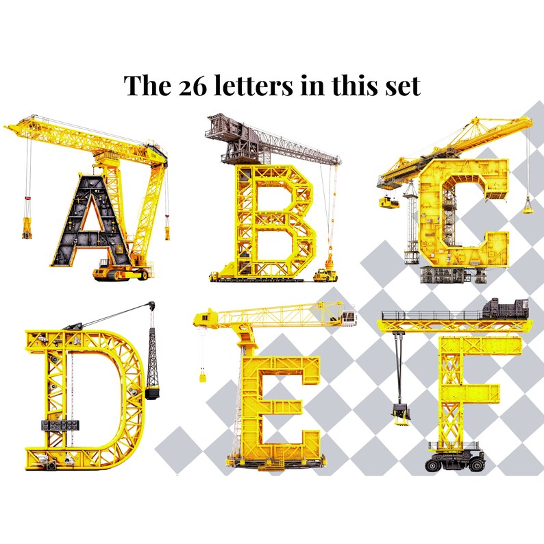 Crane Clipart Alphabet Letters | Construction A-Z Font Bundle | Builder ...