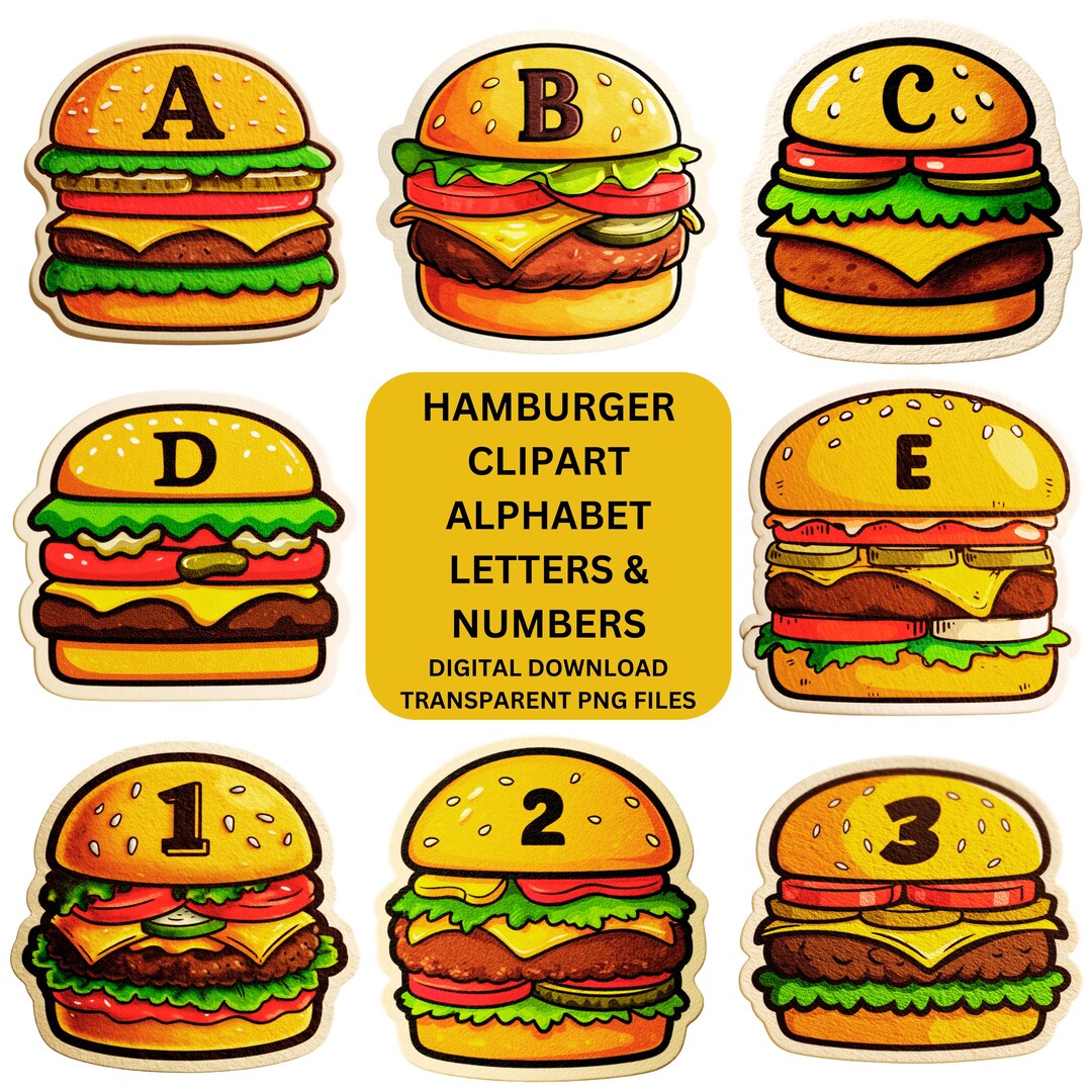 Hamburger Alphabet Clipart: Burger Letters & Numbers for Crafts ...