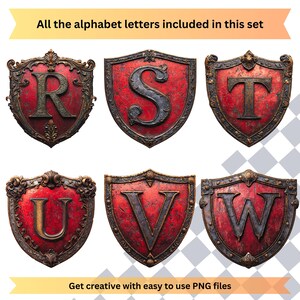 Digital Clipart Alphabet PNG for Shield Monogram Crest, Cosplay Armor ...