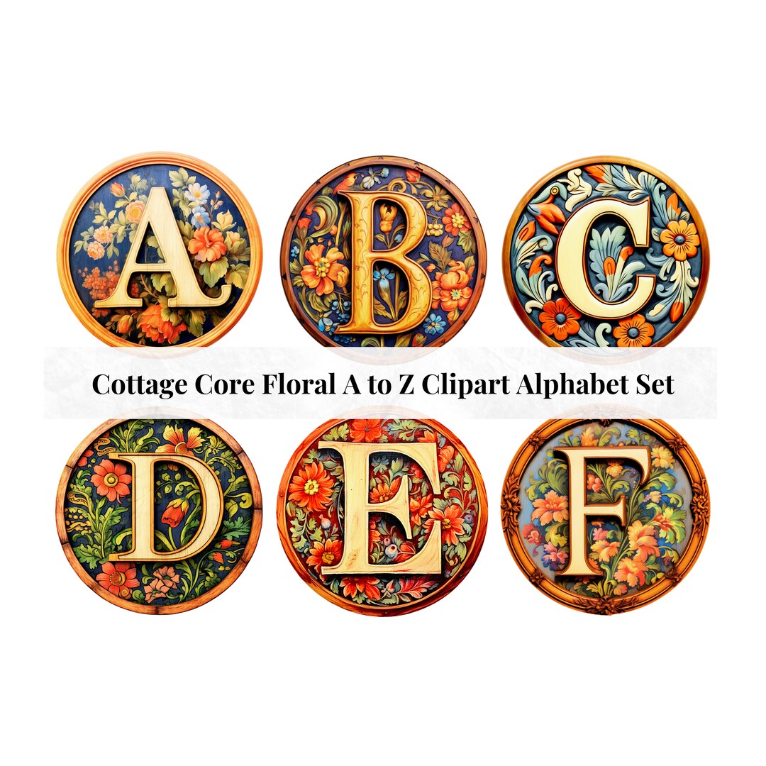 Floral Clipart Alphabet Letters PNG Files for Cottage Core Digital ...