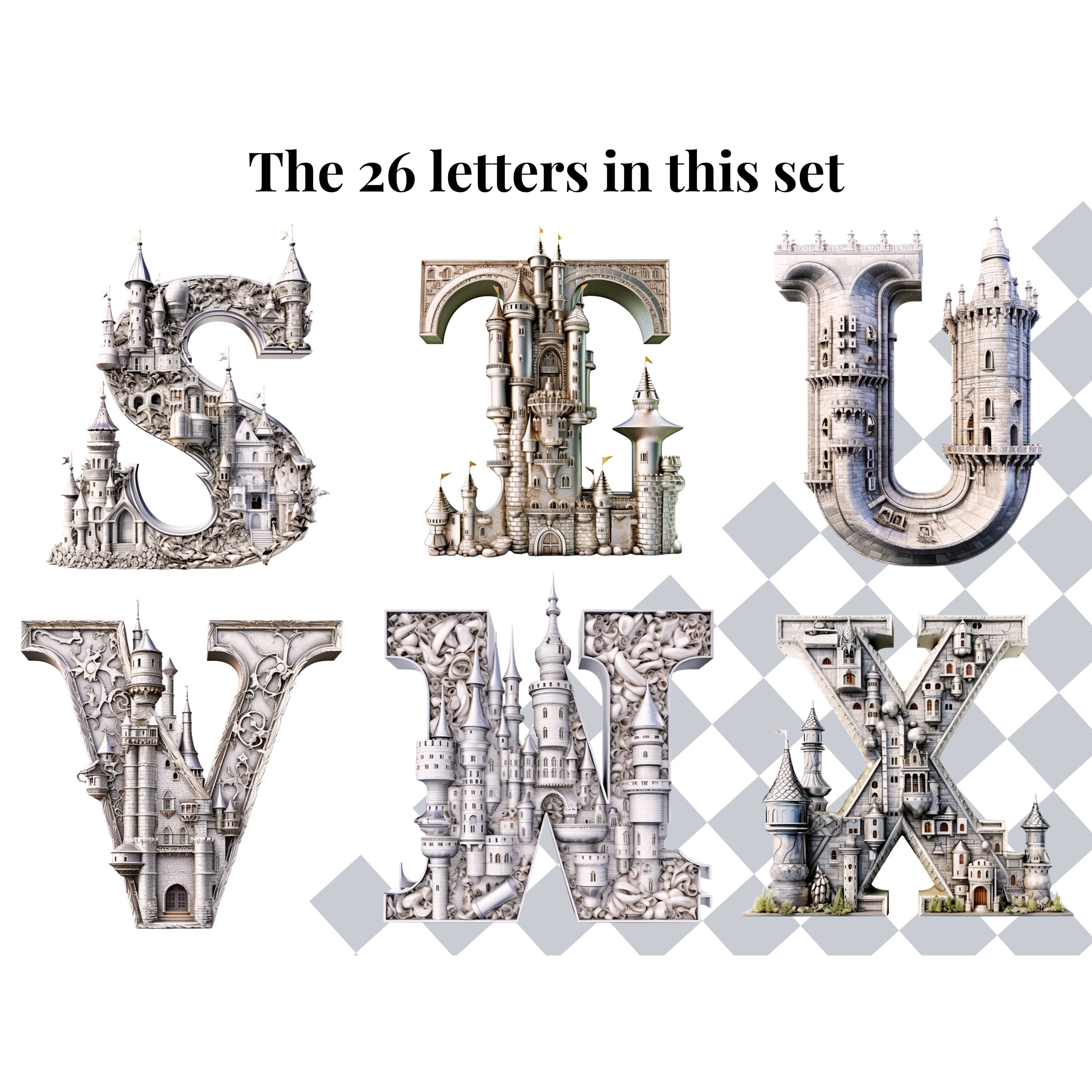 Castle Clipart Alphabet Letters PNG Files for Digital Download ...
