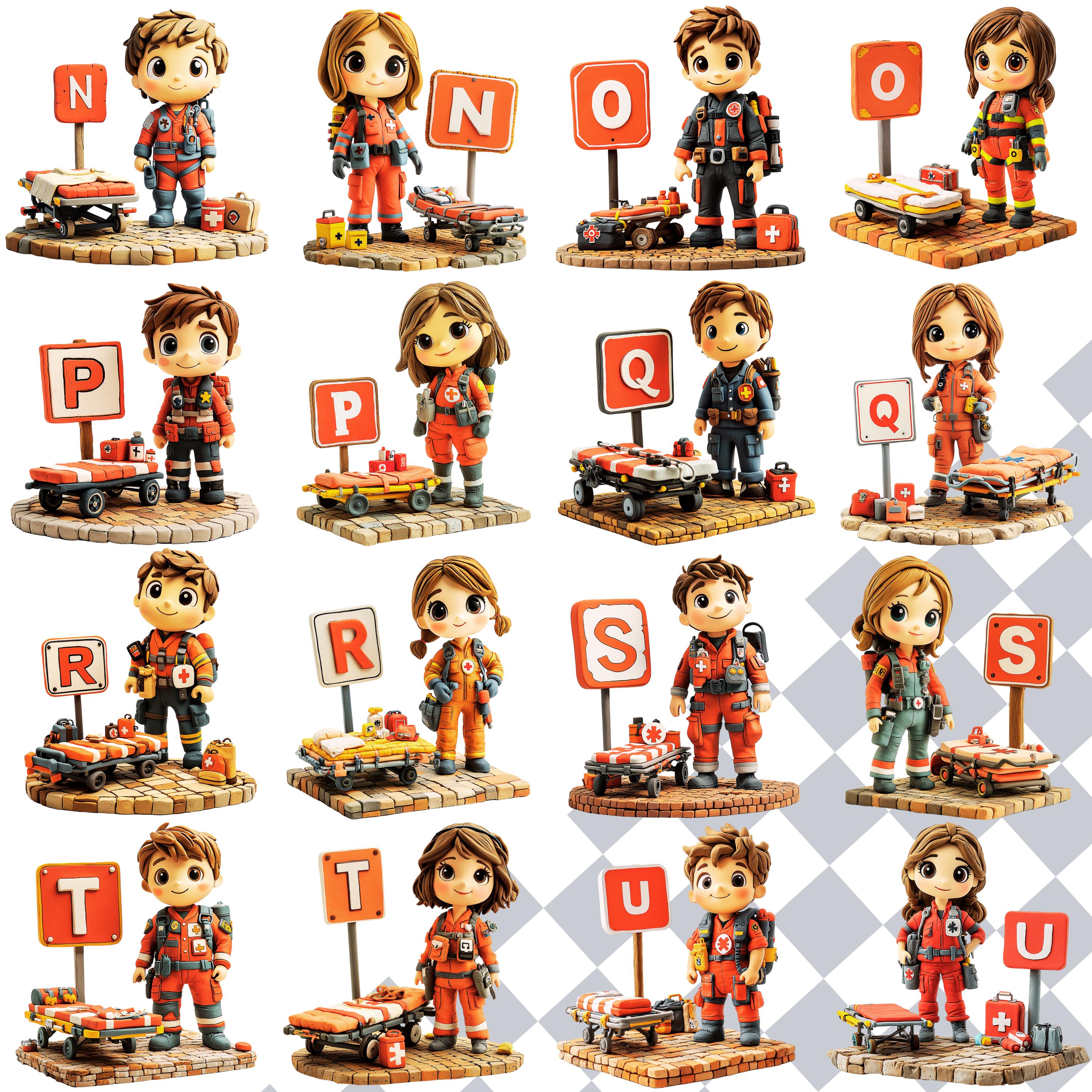 Paramedic EMT Clipart Alphabet: Male & Female Rescue Worker Letters ...