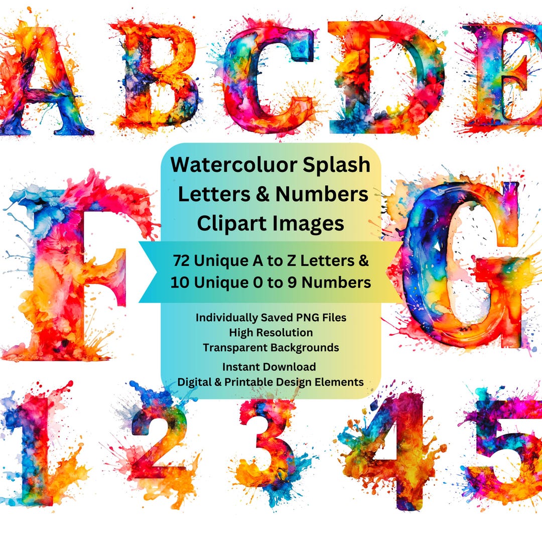 Watercolor Letters and Numbers for Commercial Use Clipart Bundle ...