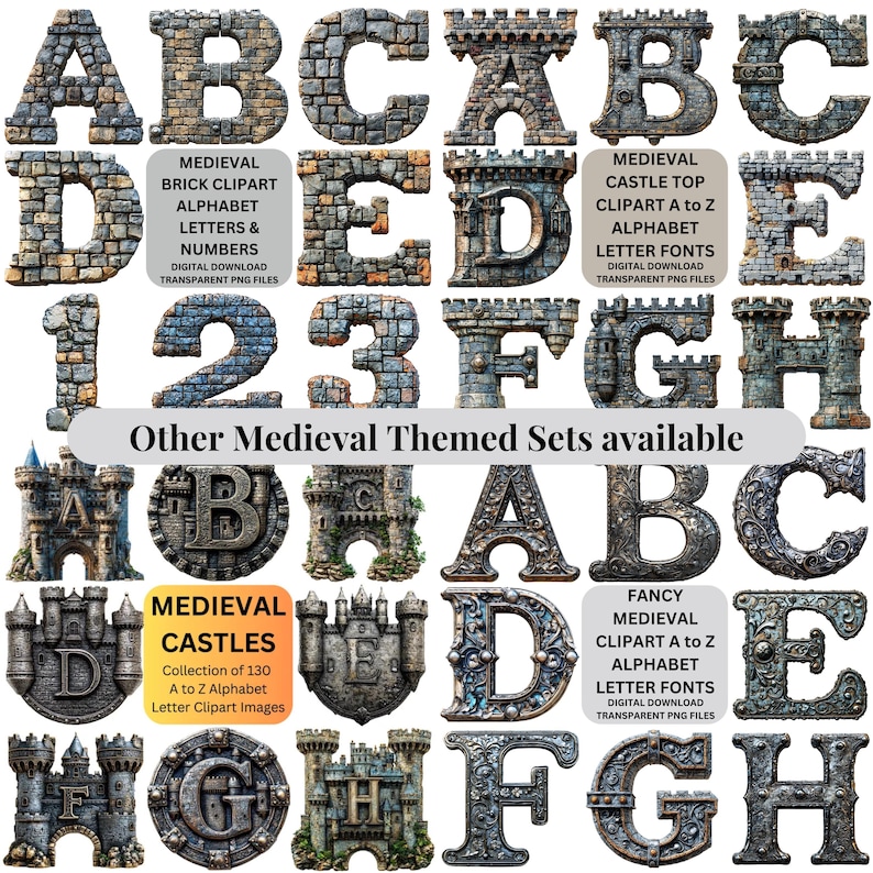 Medieval Clipart Alphabet Letters | Castle Brick PNG Images ...
