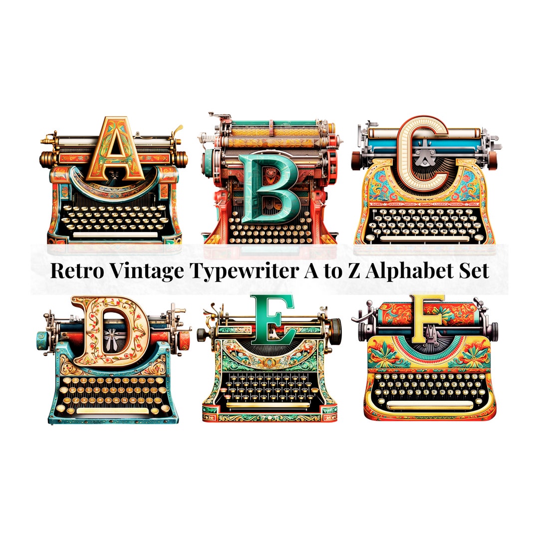 Typewriter Clipart Alphabet Letters PNG File for Retro Digital Download ...
