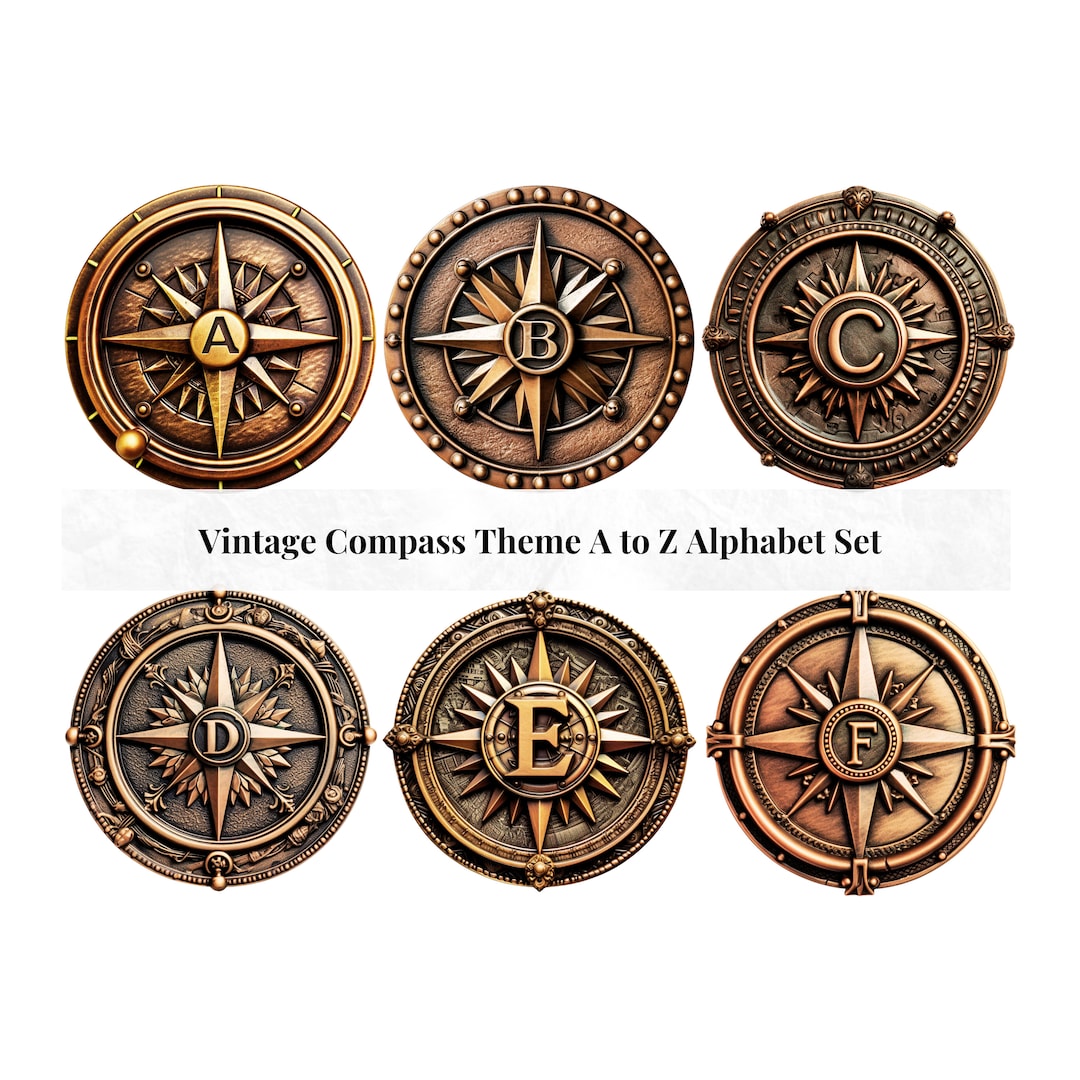 Digital Clipart Compass Alphabet Letters PNG for Instant Download ...