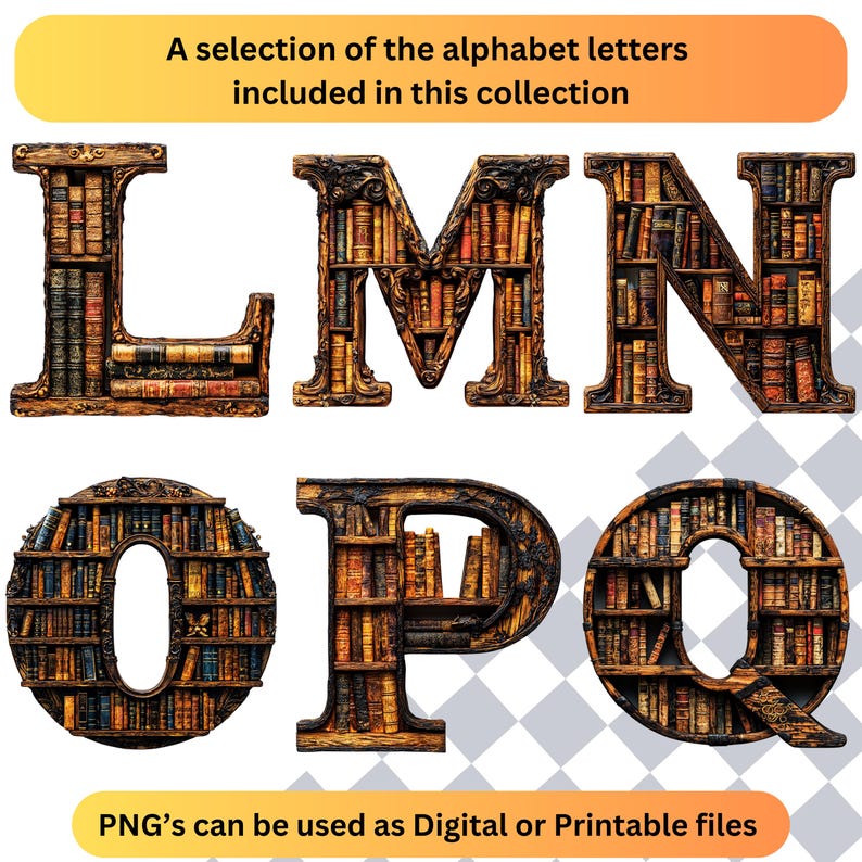 Wooden Bookshelf Alphabet PNG Images | Vintage Library and Book Clipart ...