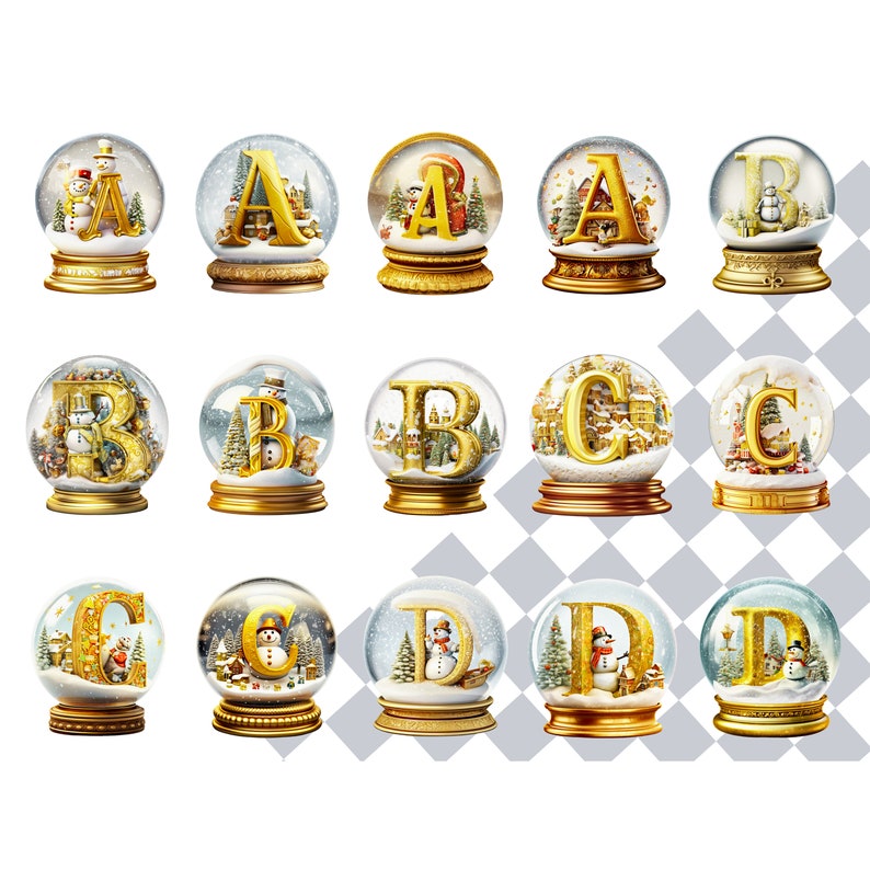 Snow Globes Christmas Clipart Commercial Use Alphabet Digital Download ...