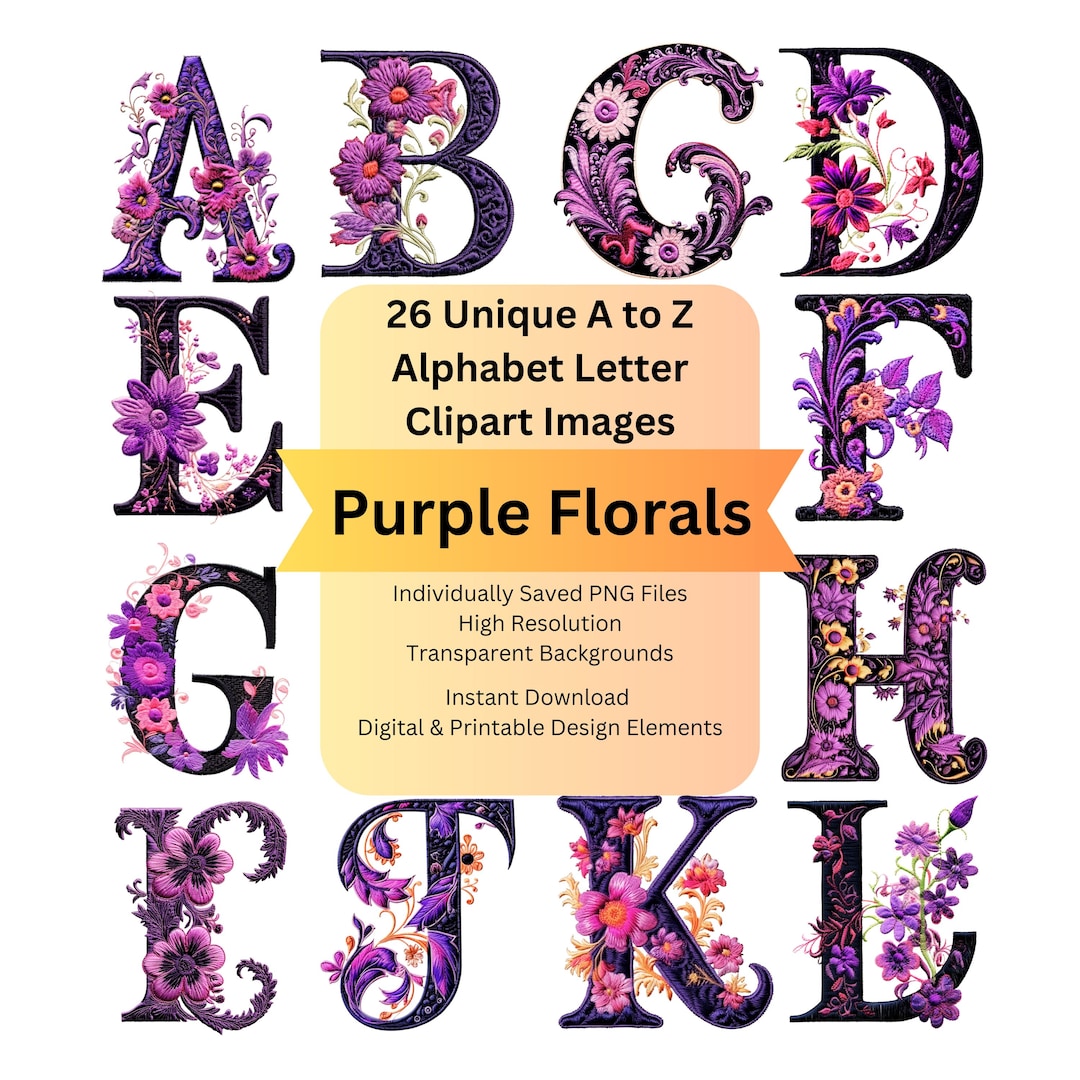 Flower Clipart Alphabet Letters PNG Files for Floral Digital Download ...