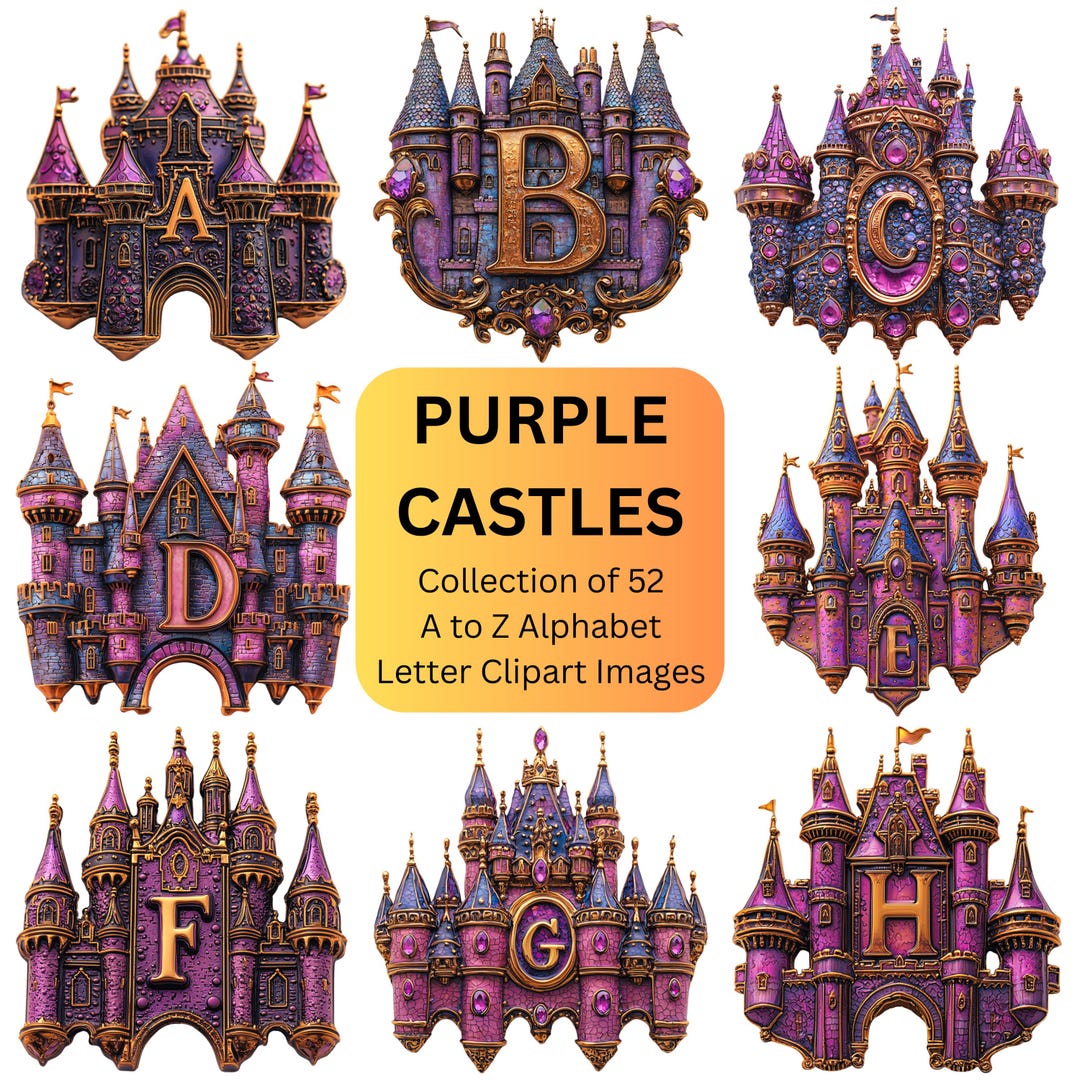 Purple Castle Alphabet Letters, Whimsical Clip Art for Kids, Magic ...