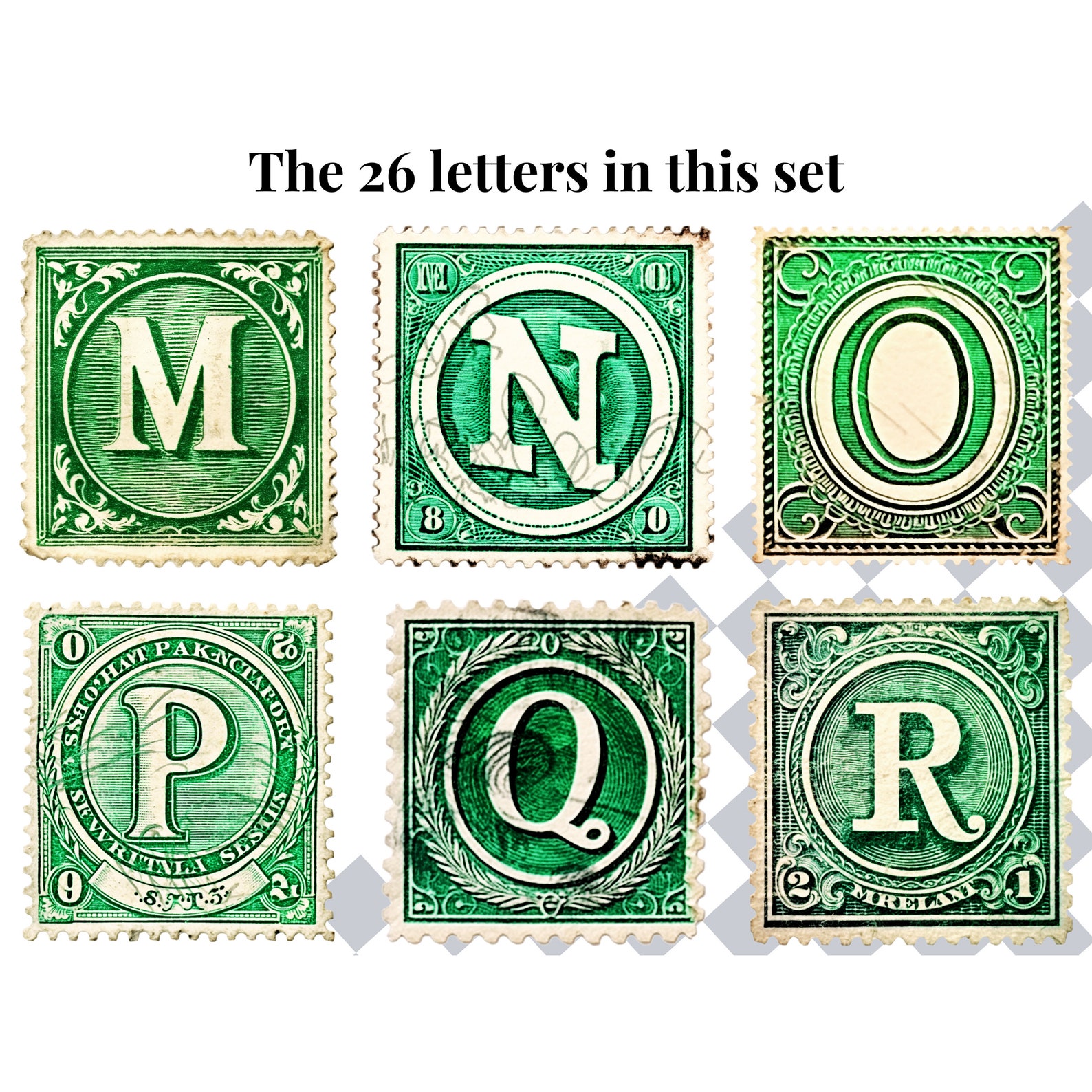 PNG Alphabet Letters | Clipart Green Postage Stamps | Fancy Font ...