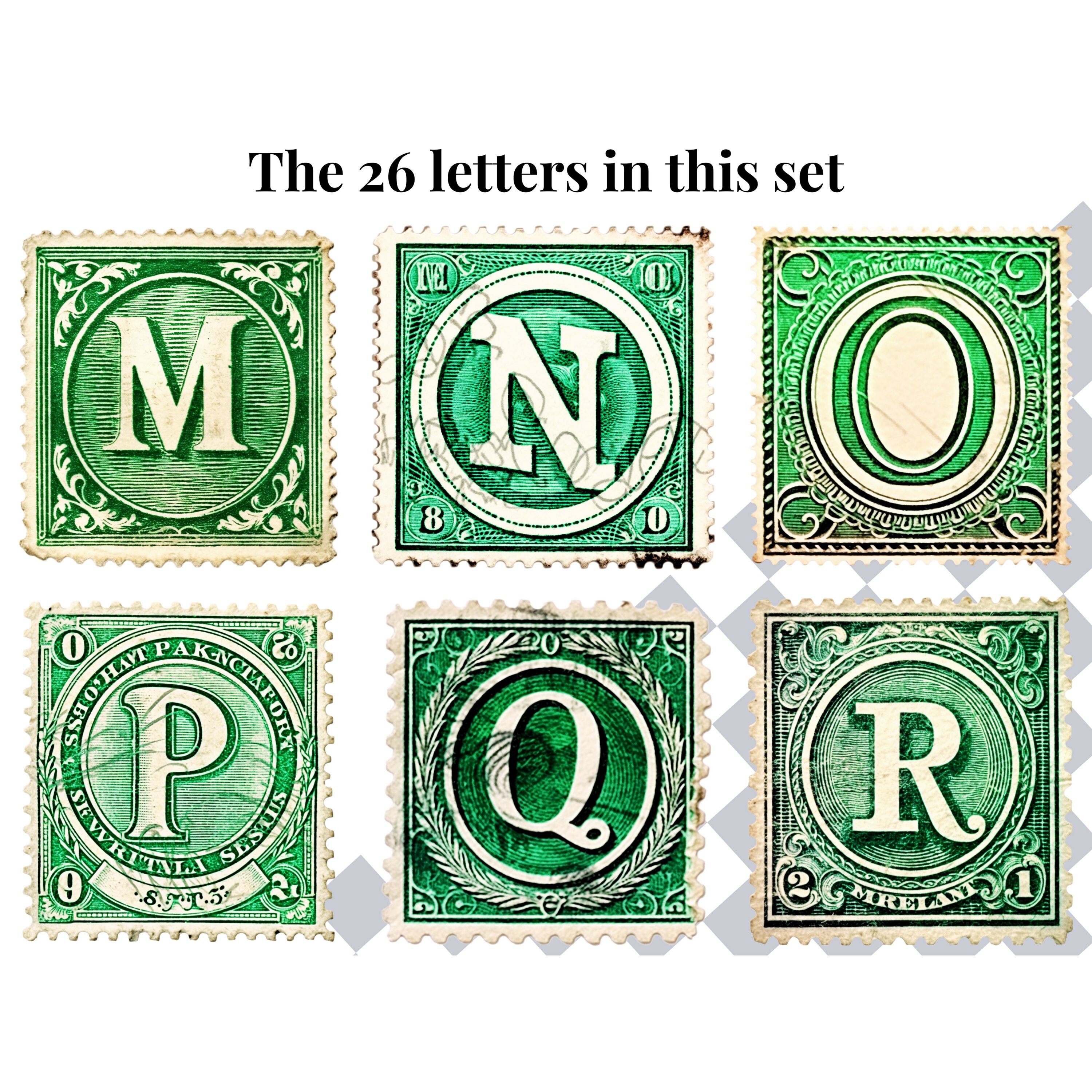 PNG Alphabet Letters | Clipart Green Postage Stamps | Fancy Font ...