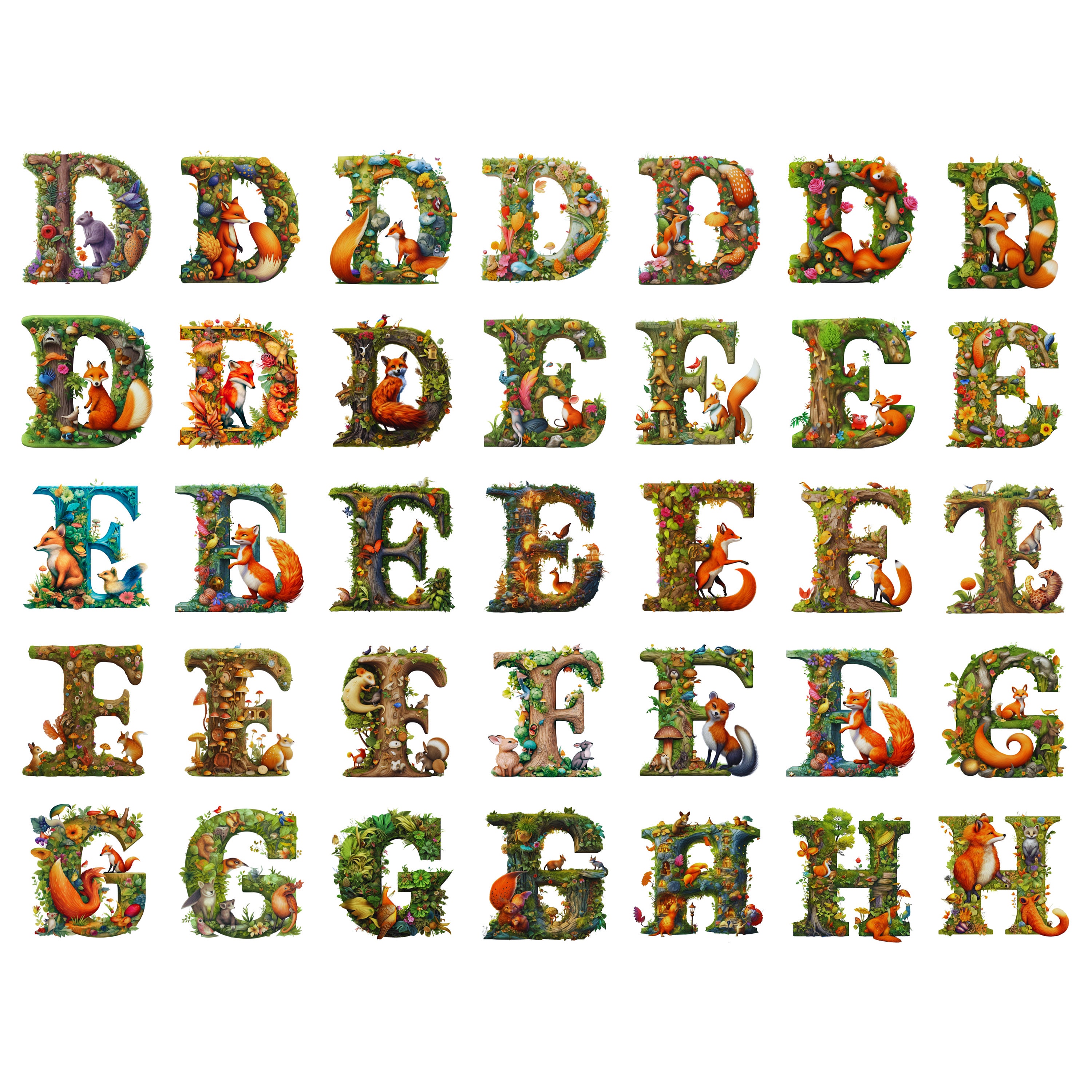 Woodland Animal Clipart Alphabet Letters | Fantasy Forest Themed PNG ...