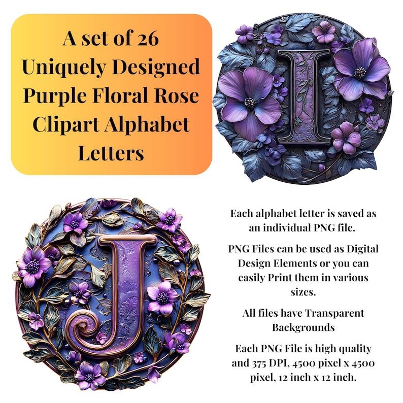 Purple Rose Clipart Alphabet Letters – Floral PNG Digital Download ...