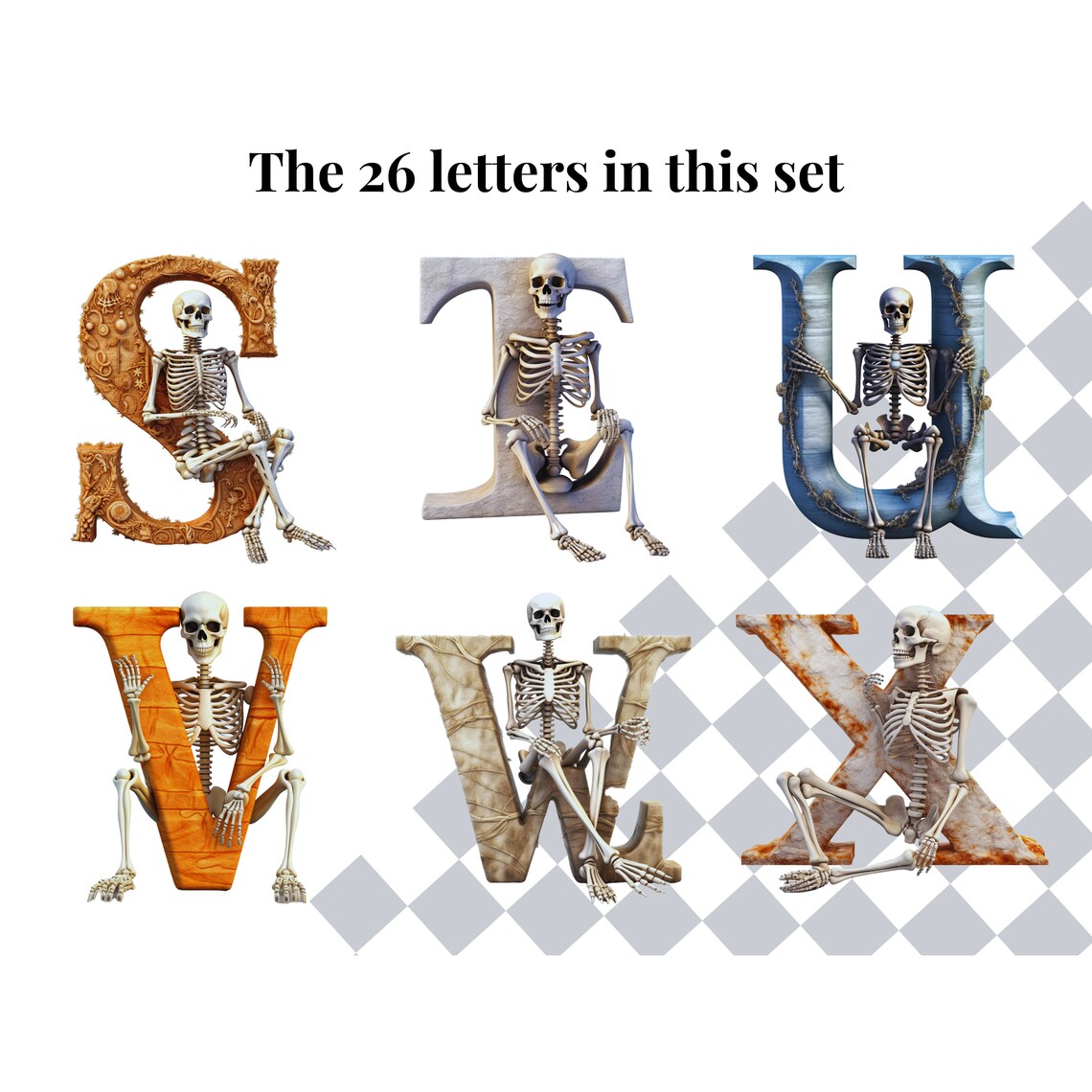Skeleton PNG Alphabet Letters for Halloween Clipart Commercial - Etsy UK