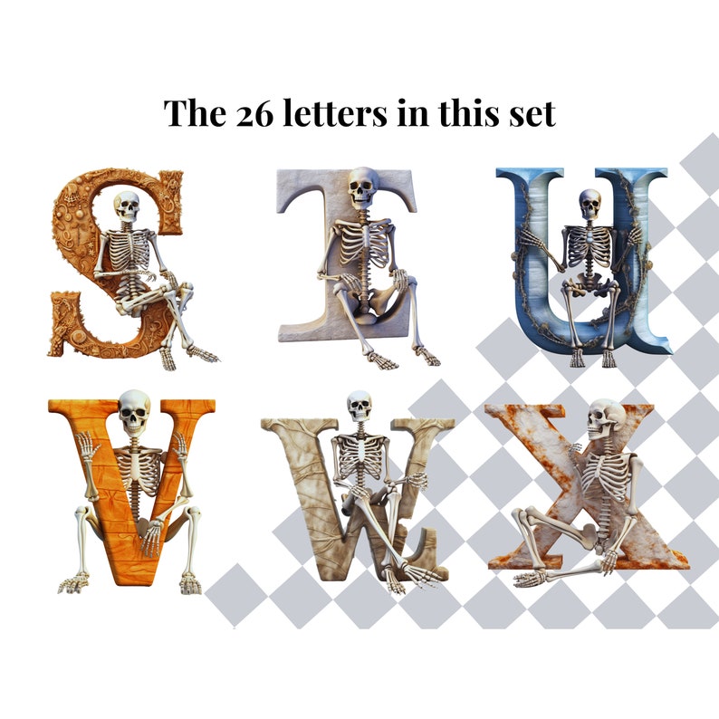 Skeleton PNG Alphabet Letters for Halloween Clipart Commercial Use ...