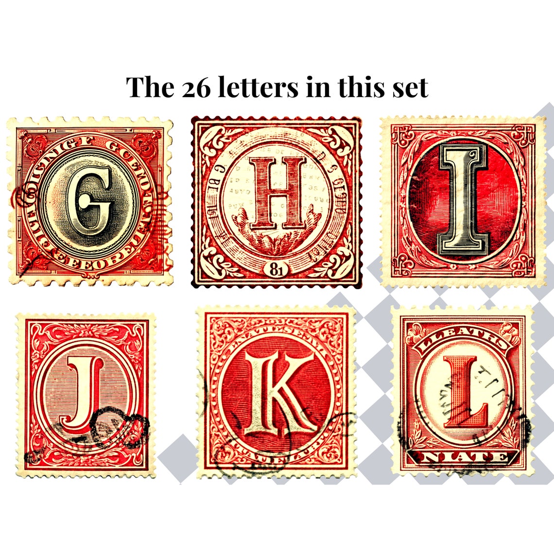 Postage Stamp Clipart Alphabet: Vintage Ephemera PNG (digital Download ...
