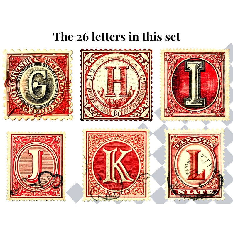 Postage Stamp Clipart Alphabet: Vintage Ephemera PNG (digital Download ...