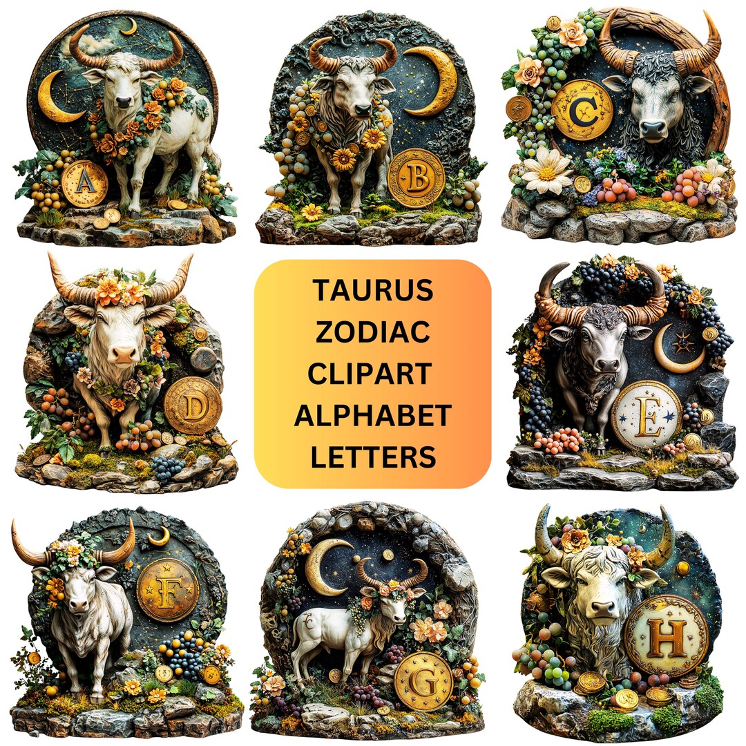 Taurus Zodiac Clipart Alphabet: Celestial Star Sign Letters (PNG) - Etsy
