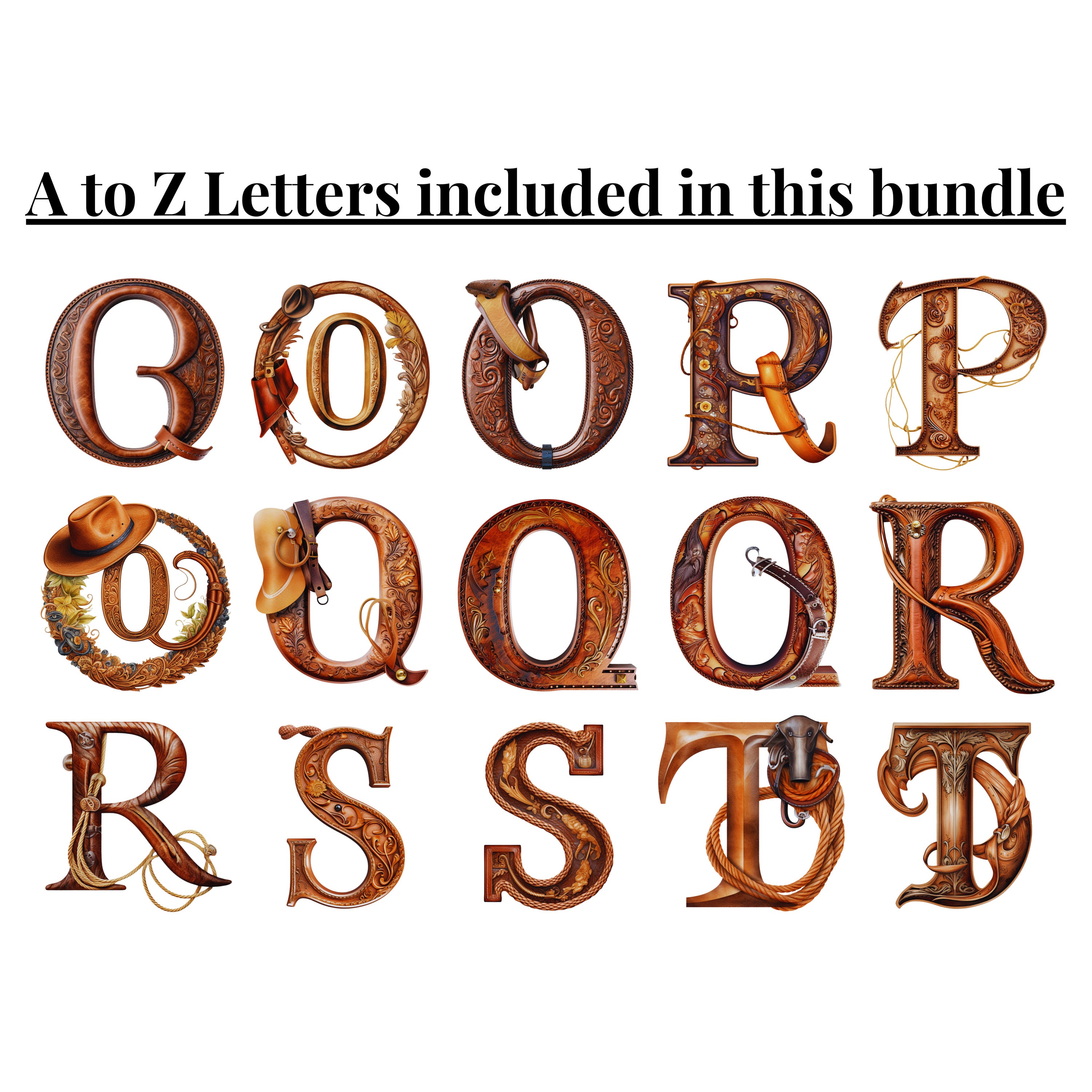 Western Clipart Alphabet Letters | Country Style Font Lettering | Rodeo ...