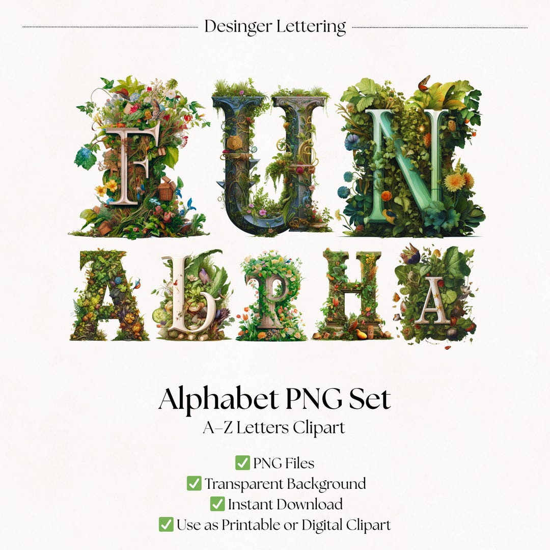 Cottage Core Clipart Alphabet Letters | Botanical PNG Fonts | Garden ...