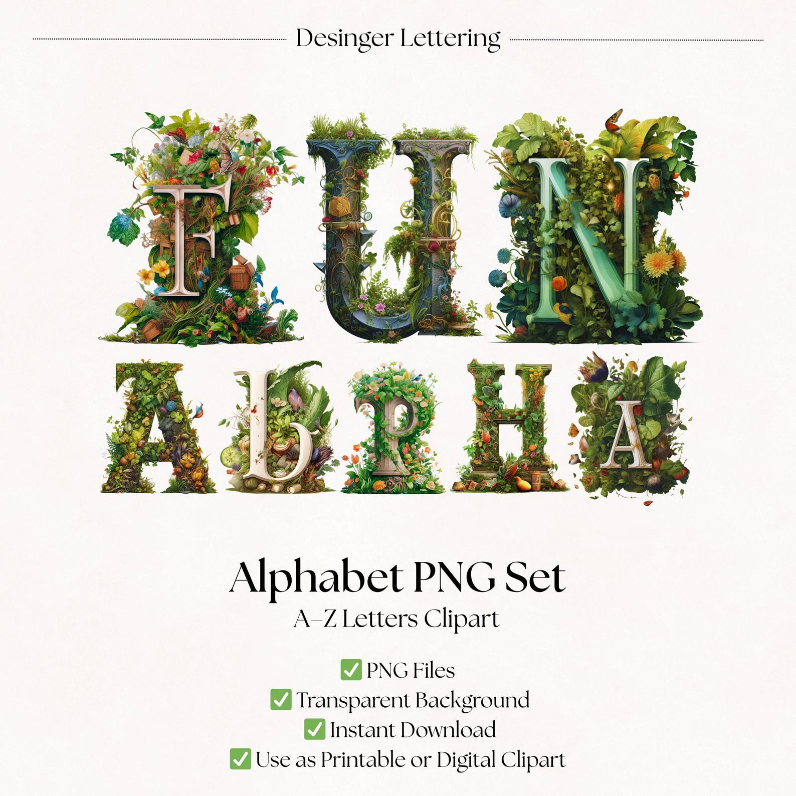 Cottage Core Clipart Alphabet Letters | Botanical PNG Fonts | Garden ...