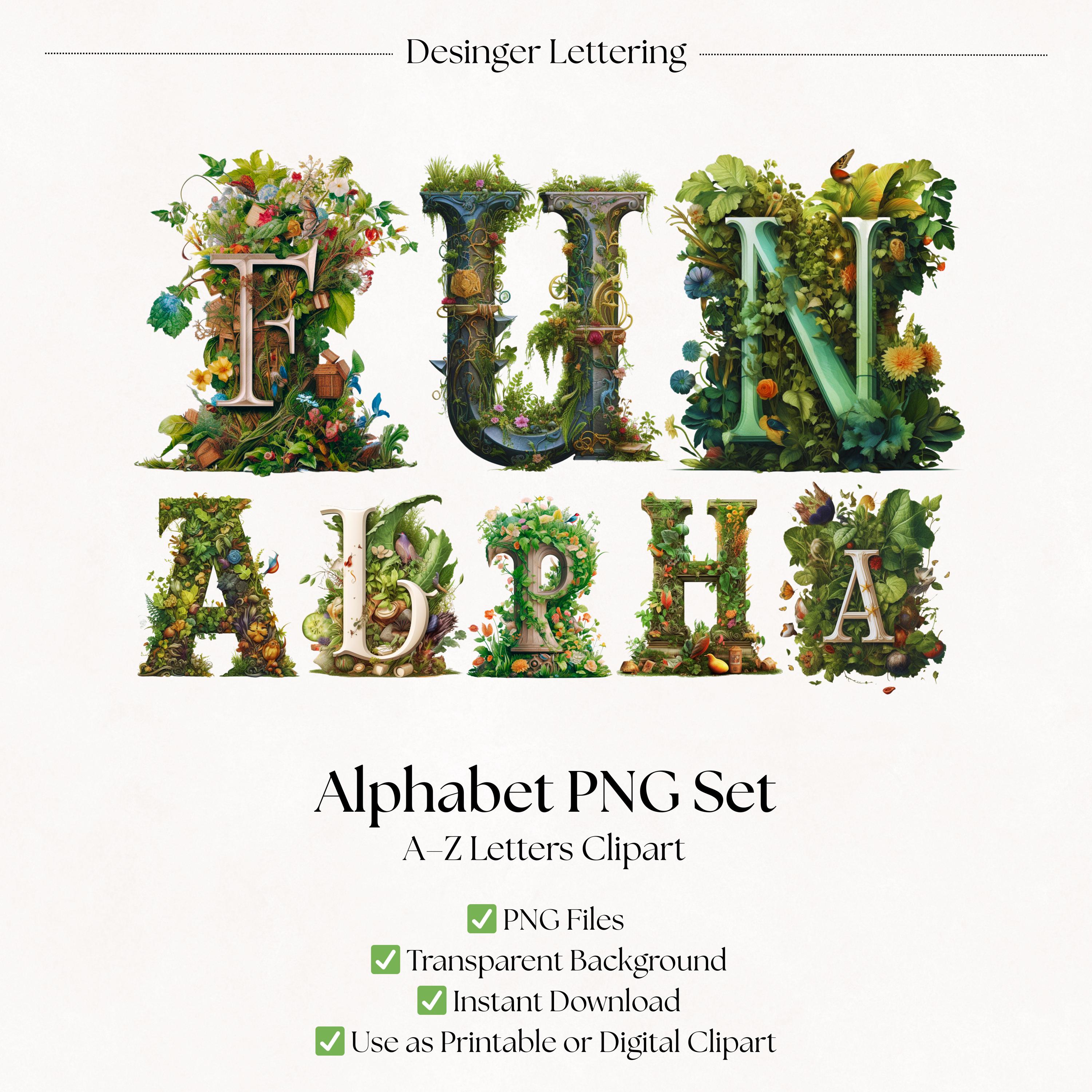 Cottage Core Clipart Alphabet Letters | Botanical PNG Fonts | Garden ...