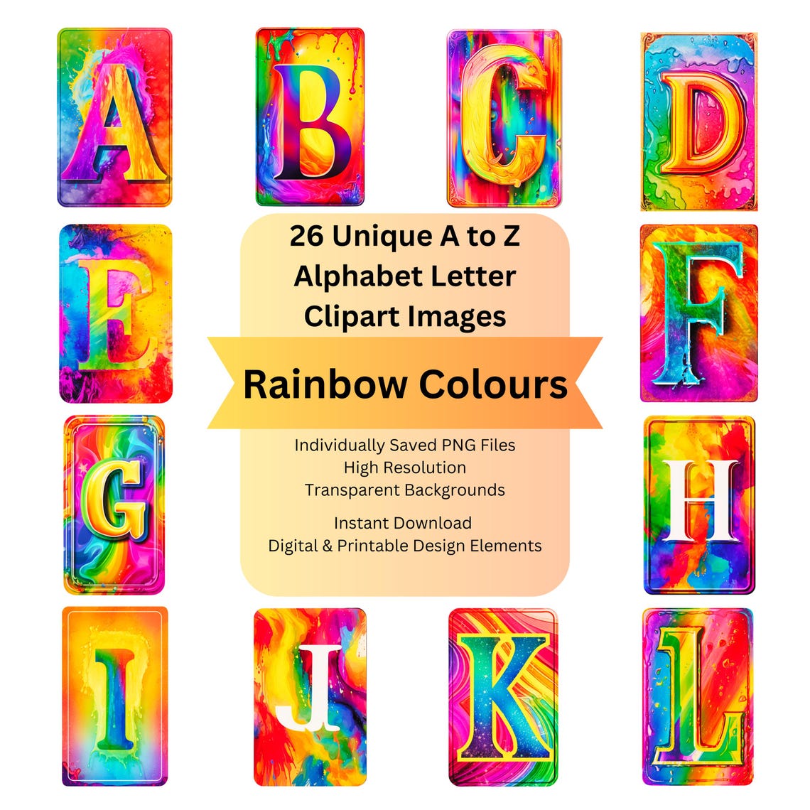 Rainbow Alphabet Clipart Bundle: Colorful PNG Letters (digital Download ...