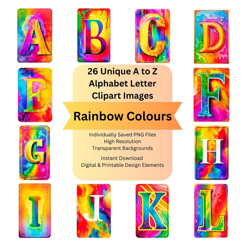 Rainbow Alphabet Letter Clipart Bundle | Colorful Clip Art Alphabet ...