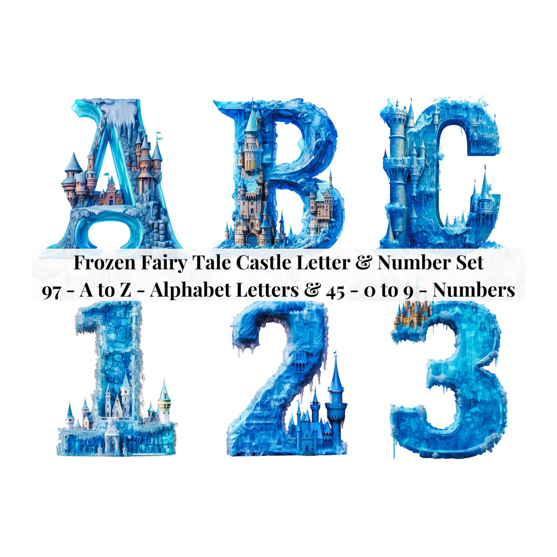 Frozen Castle Alphabet Letters & Numbers for Instant Download, Cute ...