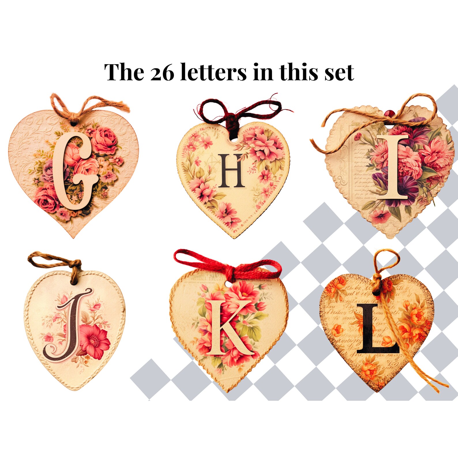 Floral Heart Alphabet Clipart: Vintage Letter PNG Files (digital ...