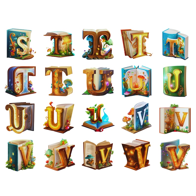 Book Clipart Alphabet Letters PNG Files for Fantasy Library ...