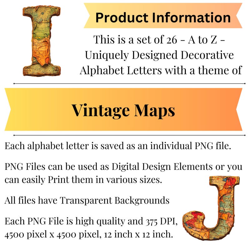 Vintage Map Alphabet Clipart: A-Z PNG Bundle (downloadable) - Etsy