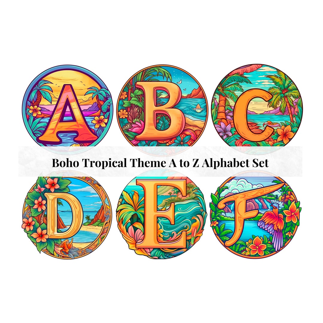 Boho Alphabet for Printable Letters, Flower Clipart, Tropical PNG ...