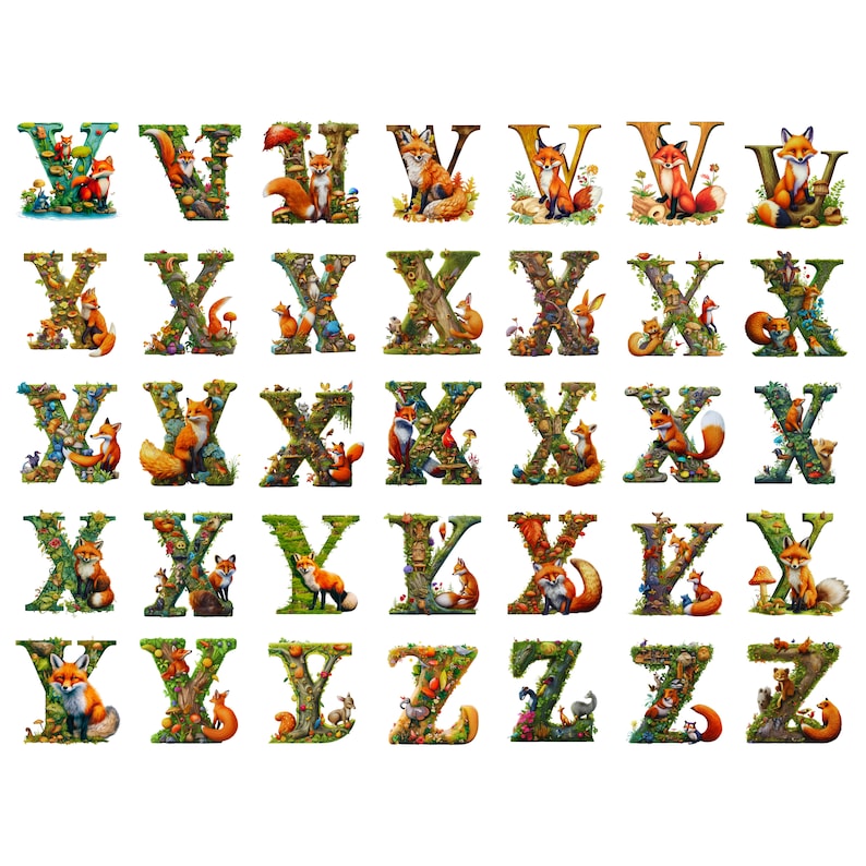 Woodland Animal Clipart Alphabet Letters | Fantasy Forest Themed PNG ...