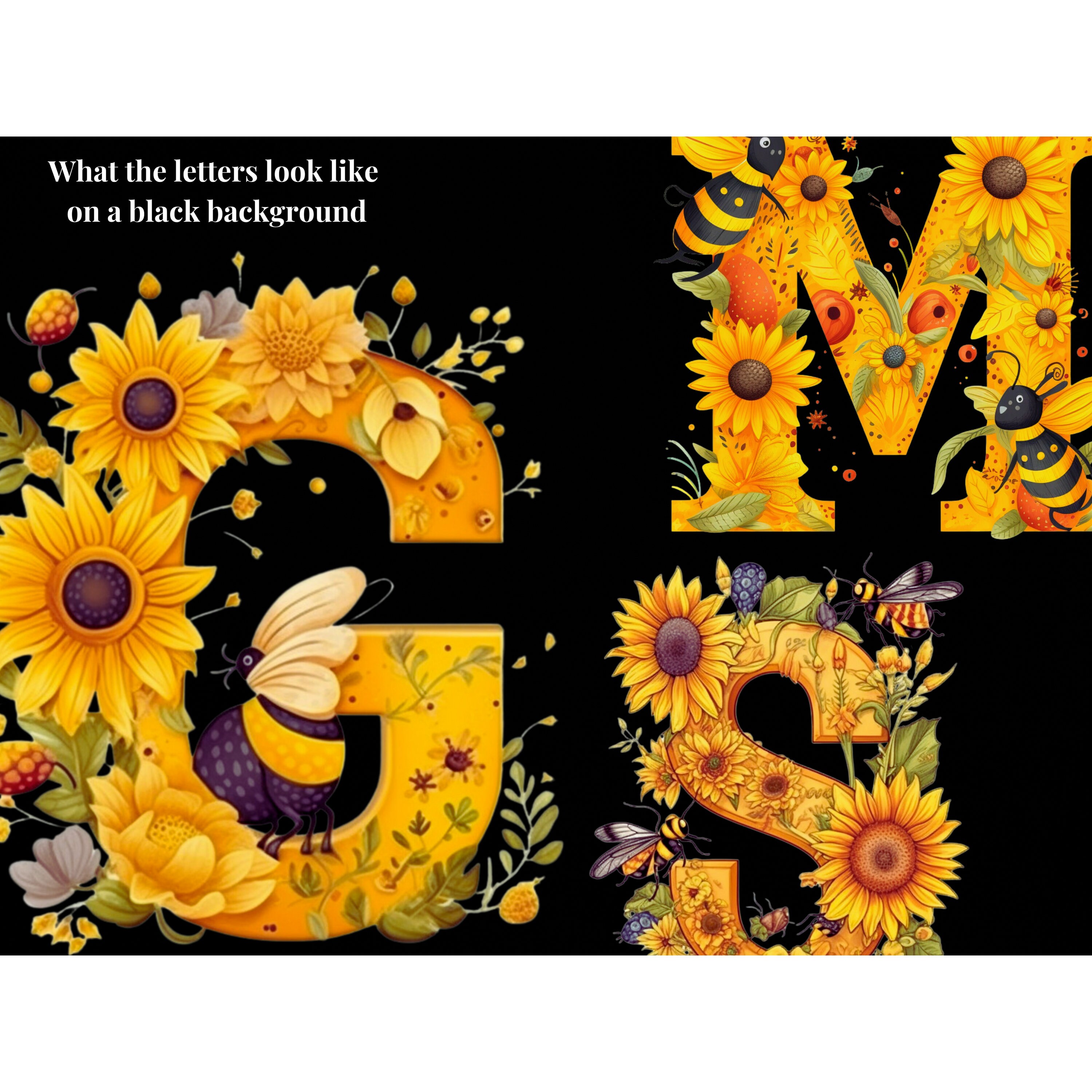 Bee and Sunflower Clipart Alphabet Letters PNG Files for Floral Digital ...
