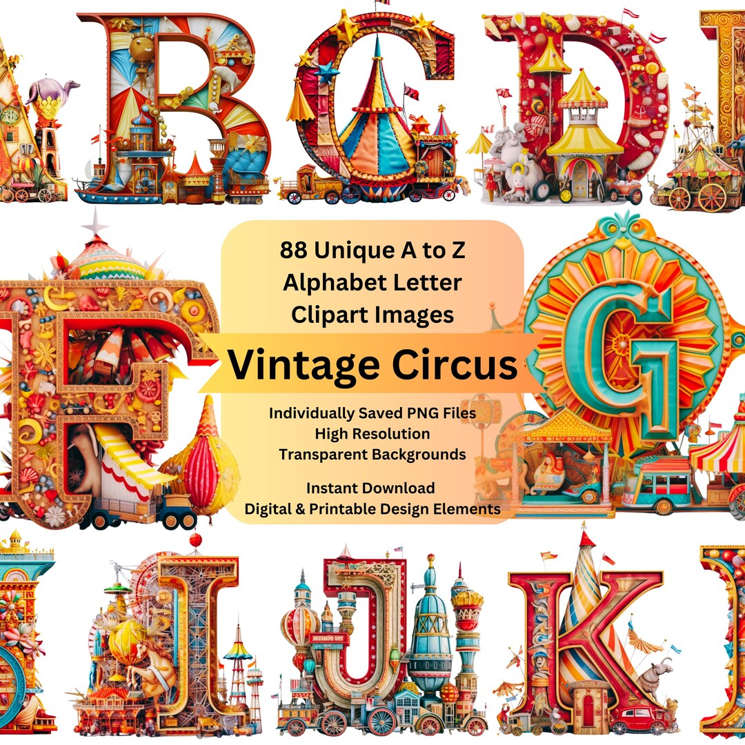 Circus Clipart Alphabet Letters PNG Files for Carnival Digital Download ...