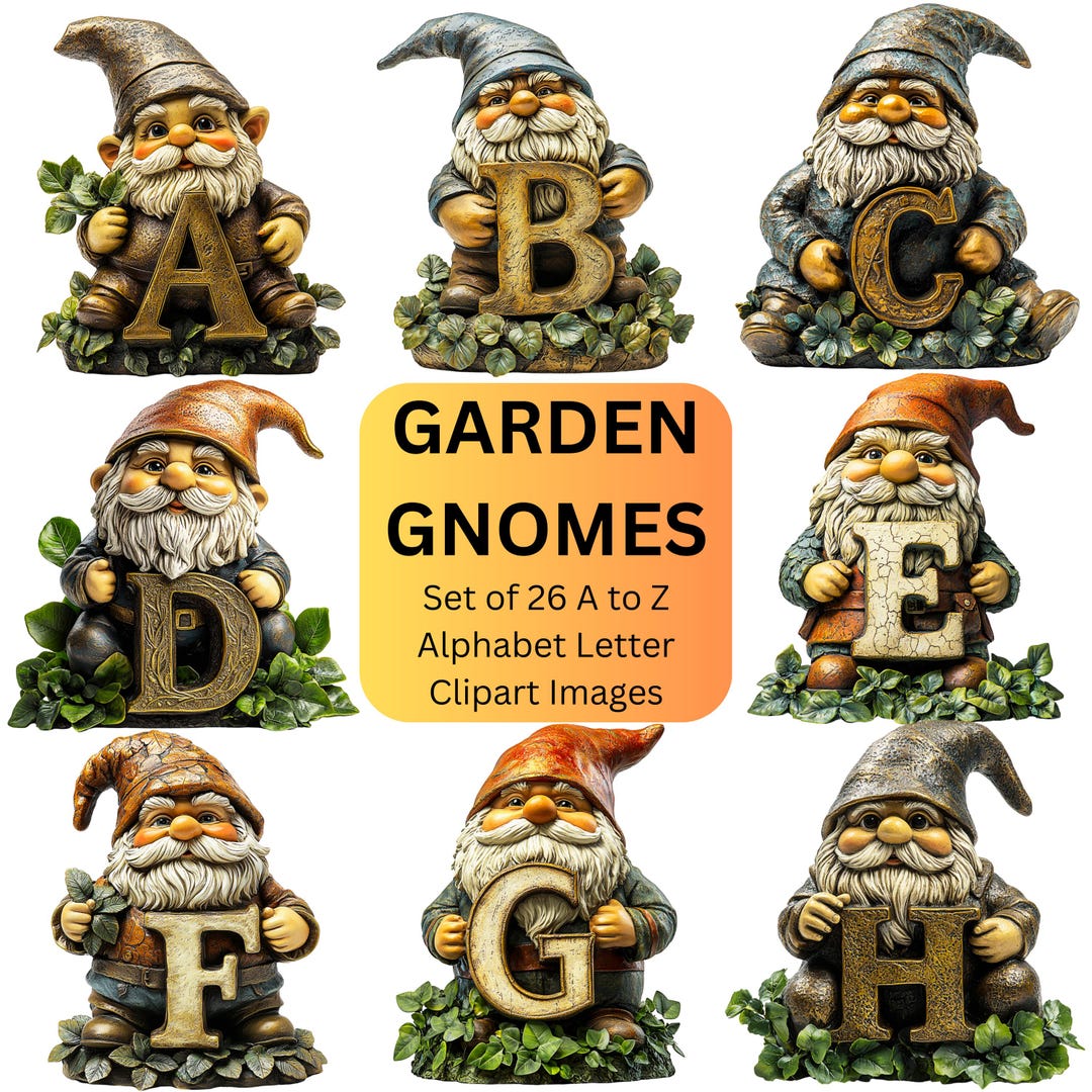 Garden Gnome Alphabet Clipart: A-Z PNG Letters (digital Download) - Etsy