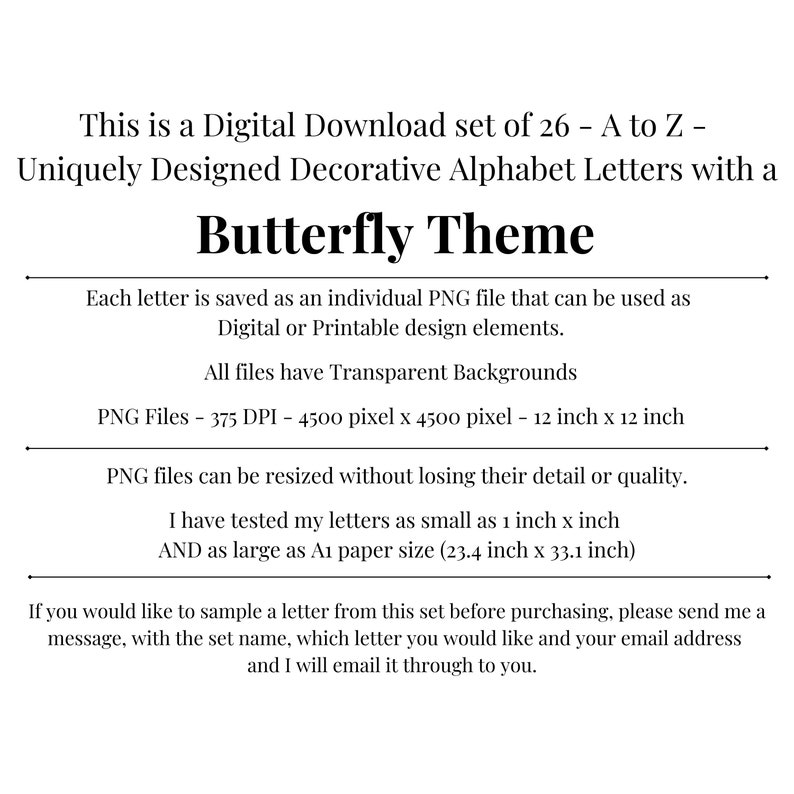 Butterfly Clipart Alphabet Letters, PNG Fonts for Digital and Printable ...