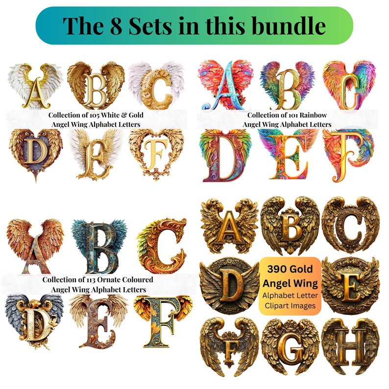Angel Wing Clipart Alphabet: 813 PNG Files (digital Download) - Etsy