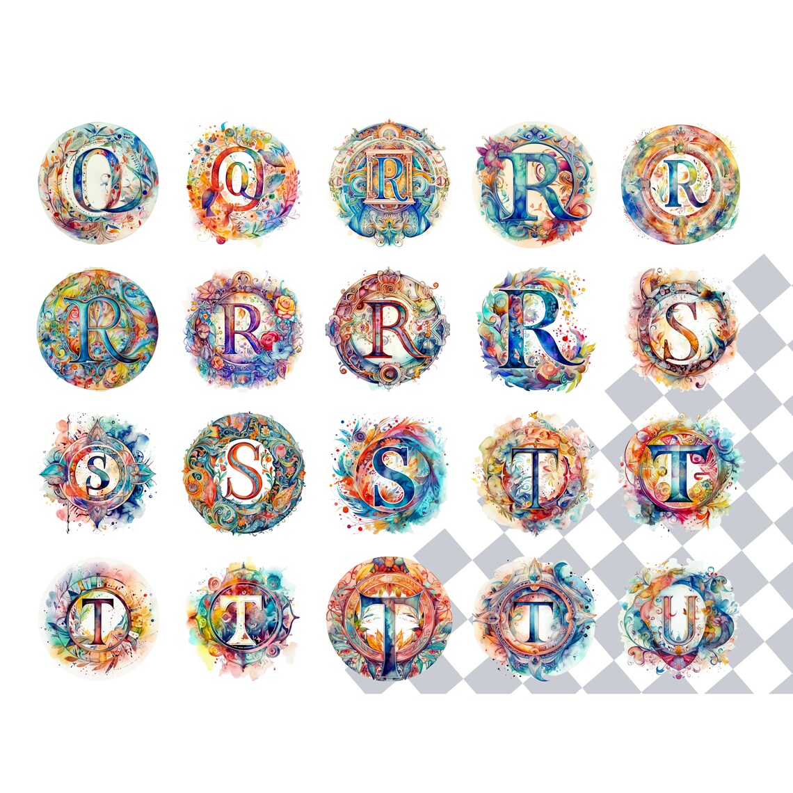 Watercolor Mandala Alphabet Clipart: A-Z PNG Font (digital Download) - Etsy