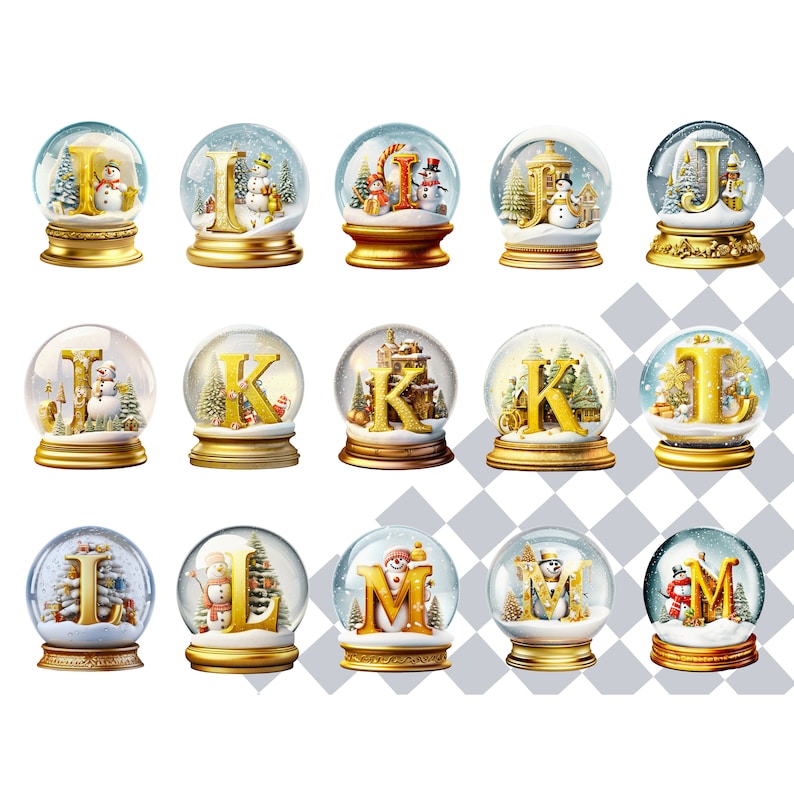 Snow Globes Christmas Clipart Commercial Use Alphabet Digital Download ...