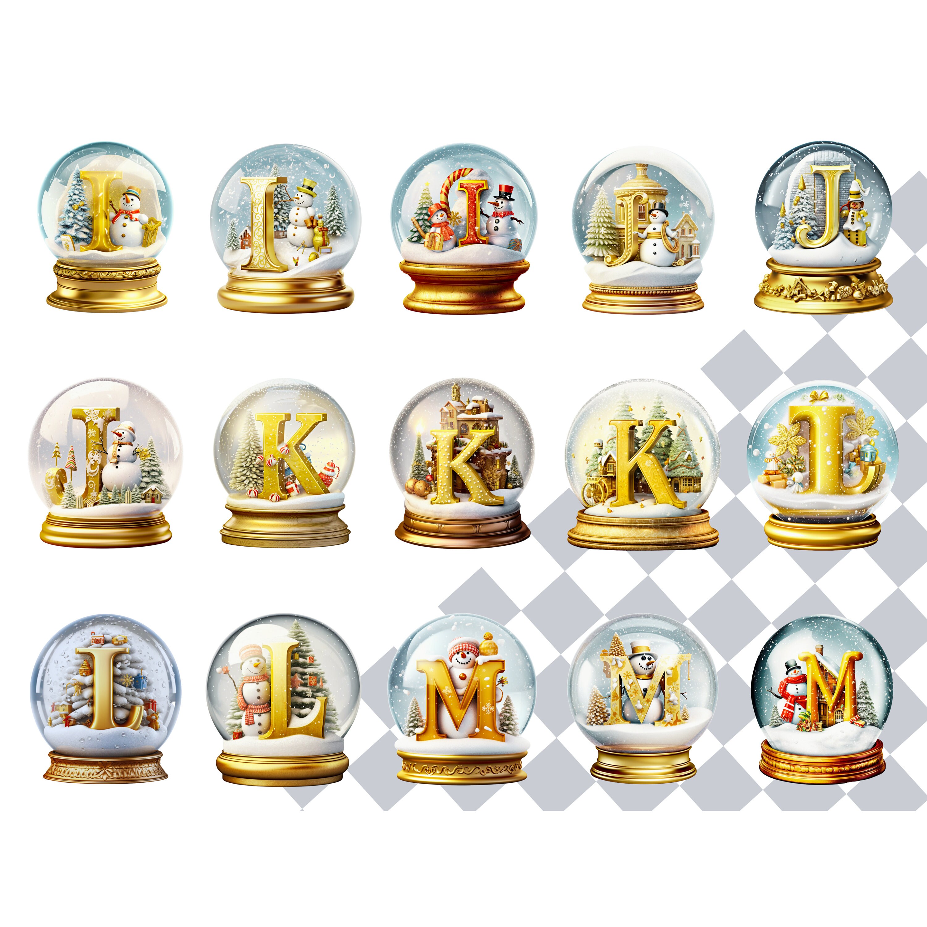 Snow Globe Alphabet Clipart: Christmas PNG Letters (digital Download ...