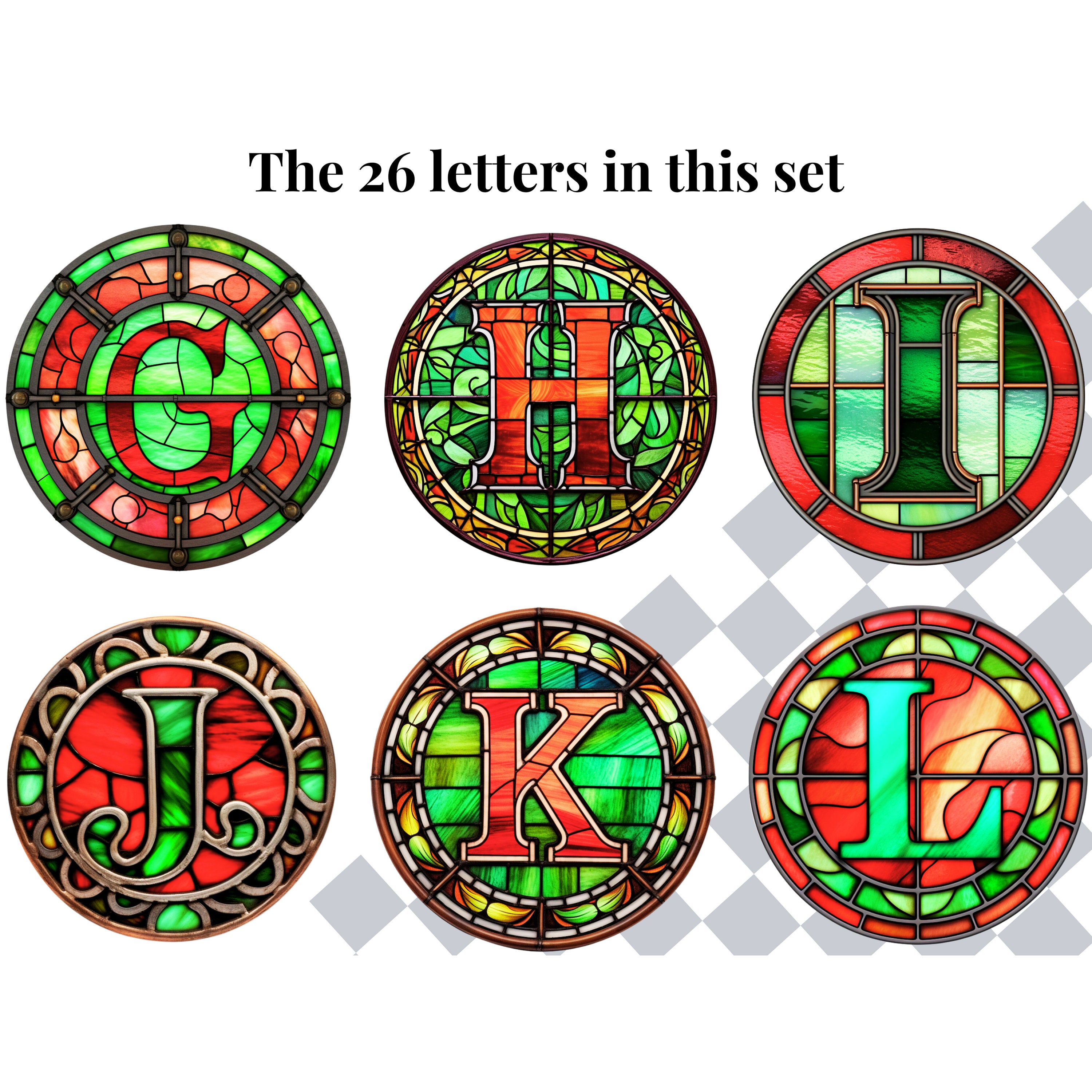 Christmas Stained Glass Alphabet Clipart: A-Z PNG Letters (digital ...