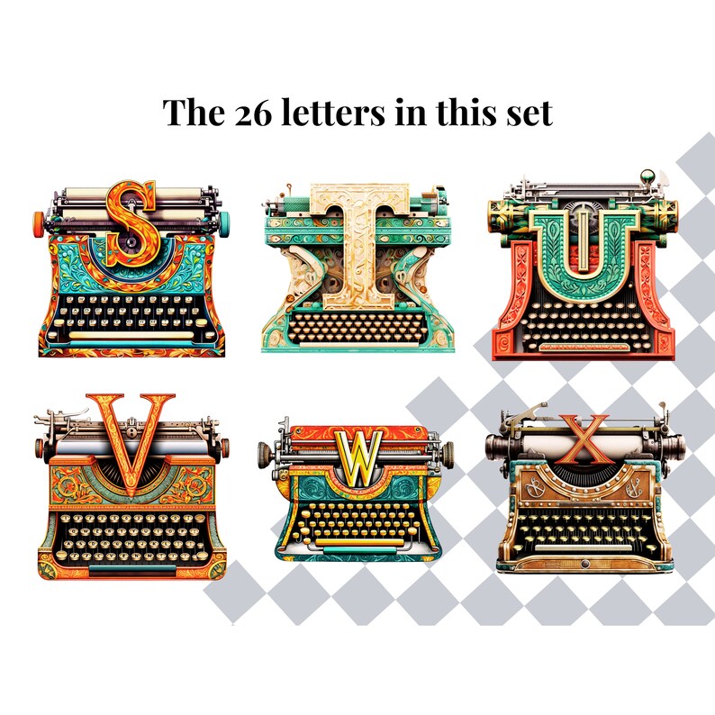 Retro Typewriter Alphabet Clipart: Vintage PNG Letters (digital ...