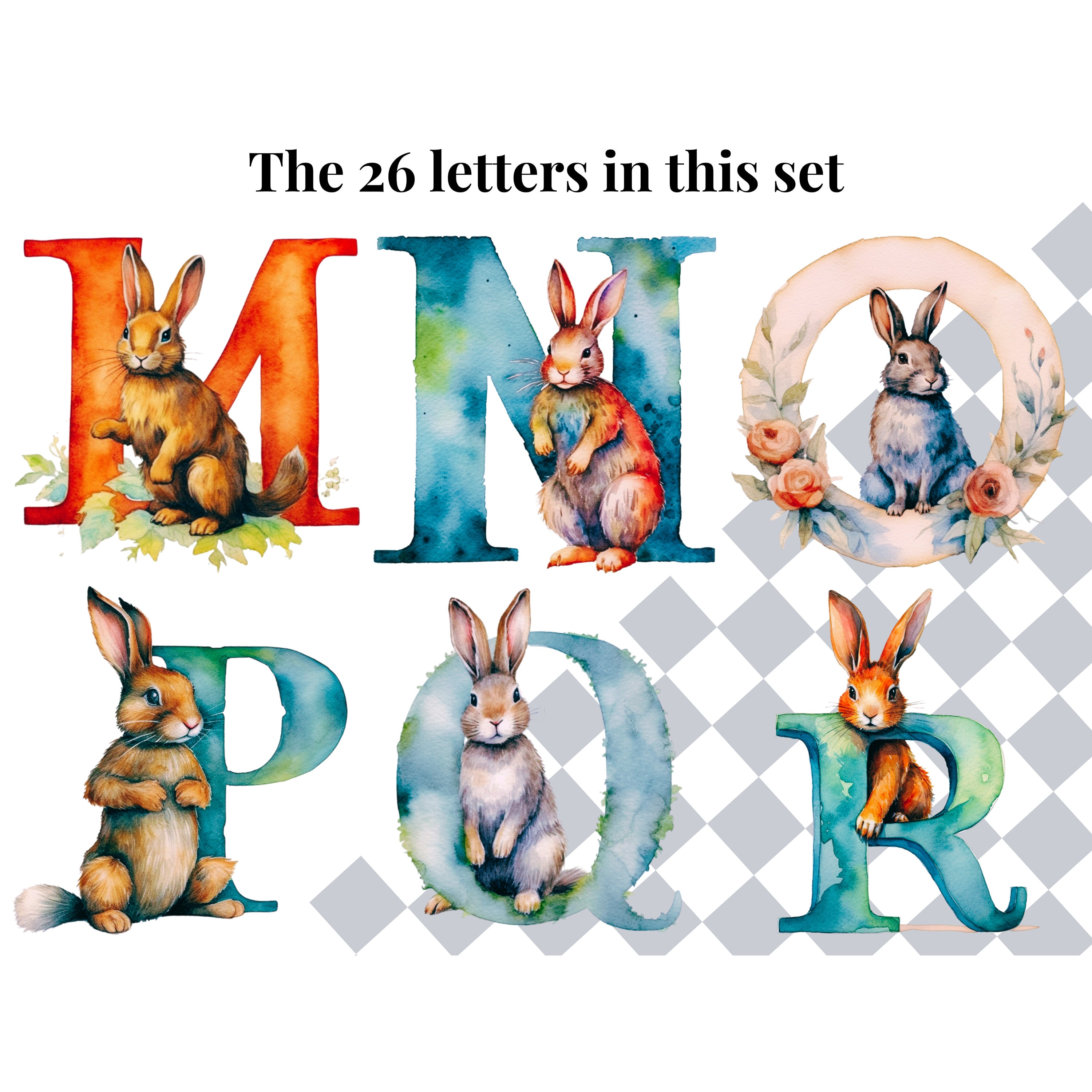 Bunny Rabbit Animal Alphabet Clipart for Farmhouse Font Cricut ...