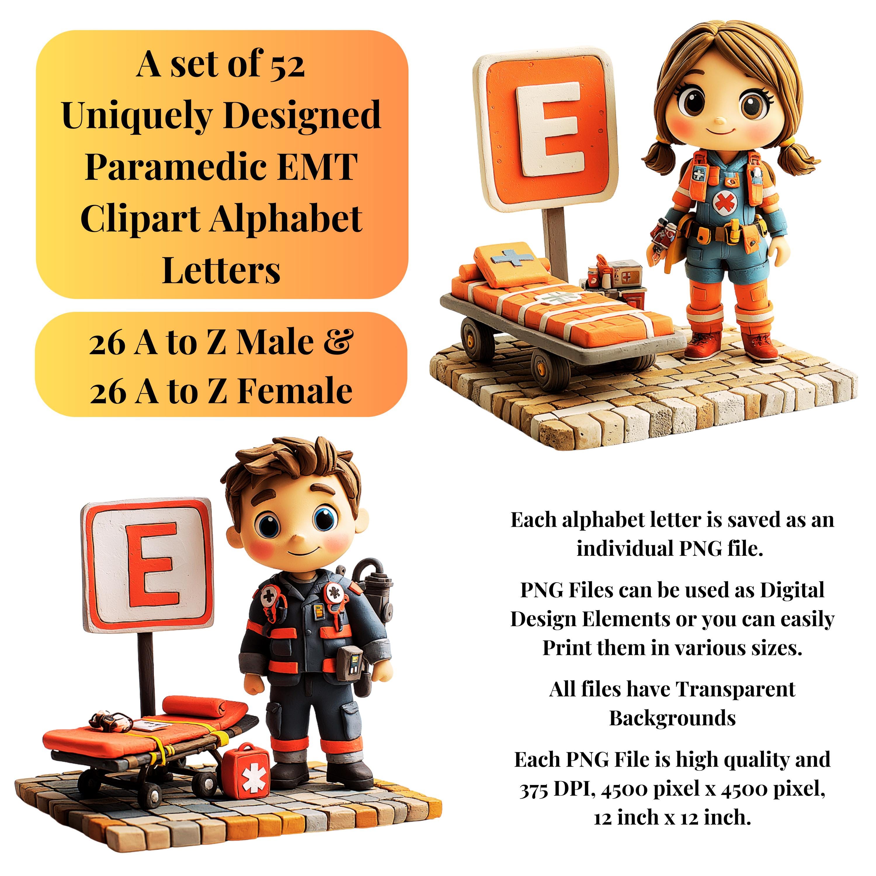 EMT Clipart Alphabet Letters | Paramedic PNG Clipart Characters | Fun ...