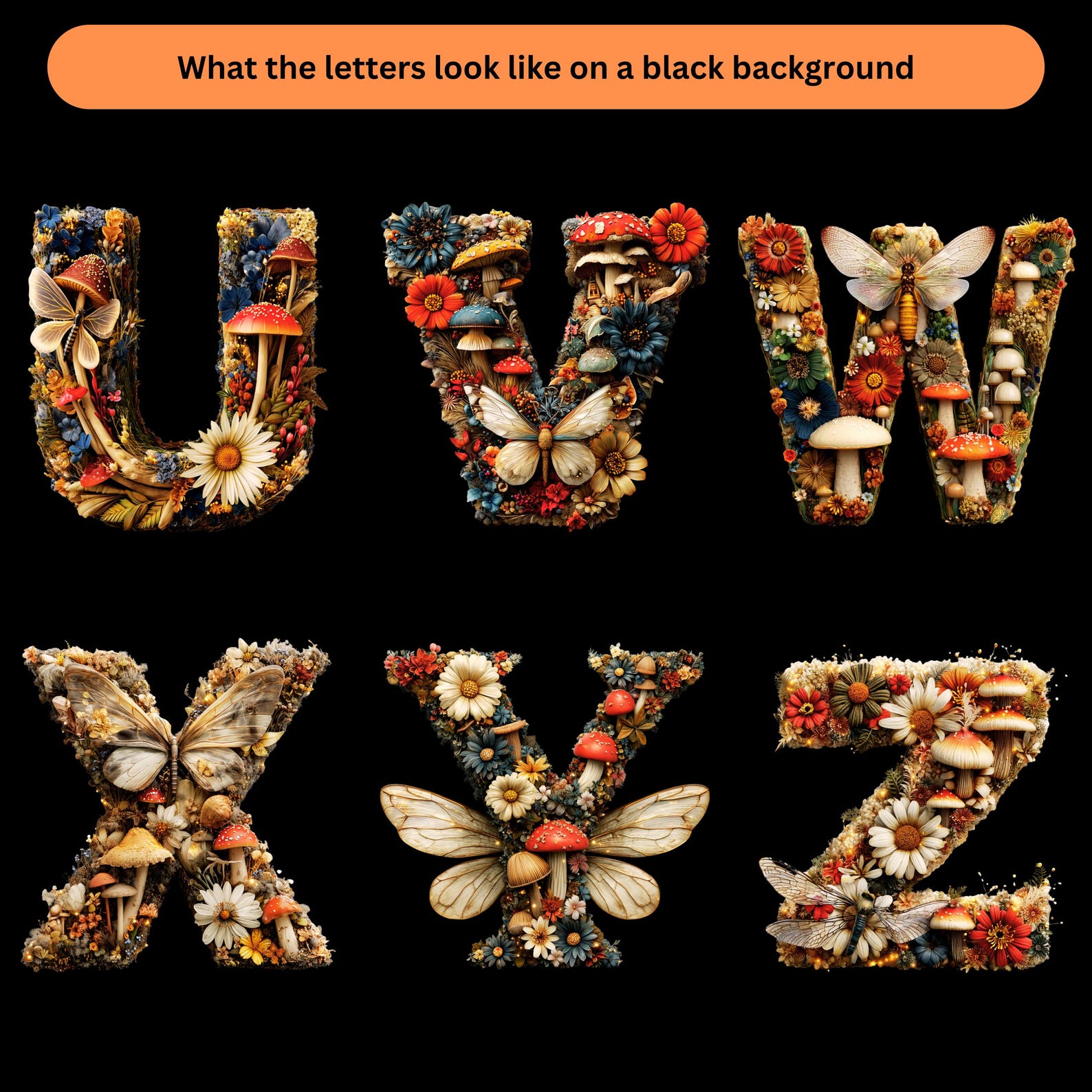 Floral Clipart Alphabet Letters | Whimsical Wing PNG Font Images ...